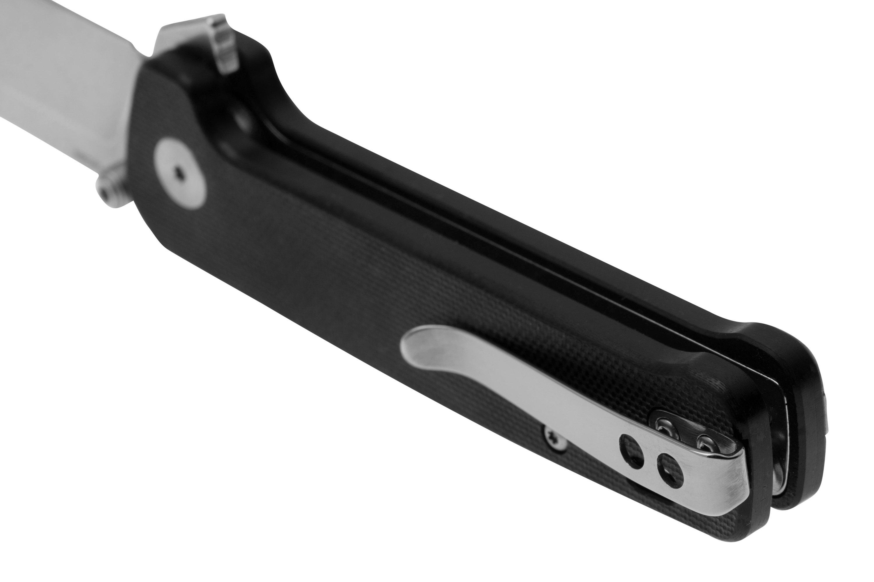 QSP Knife Penguin Button Lock QS130BL-A1, Satin, Black G10, pocket ...