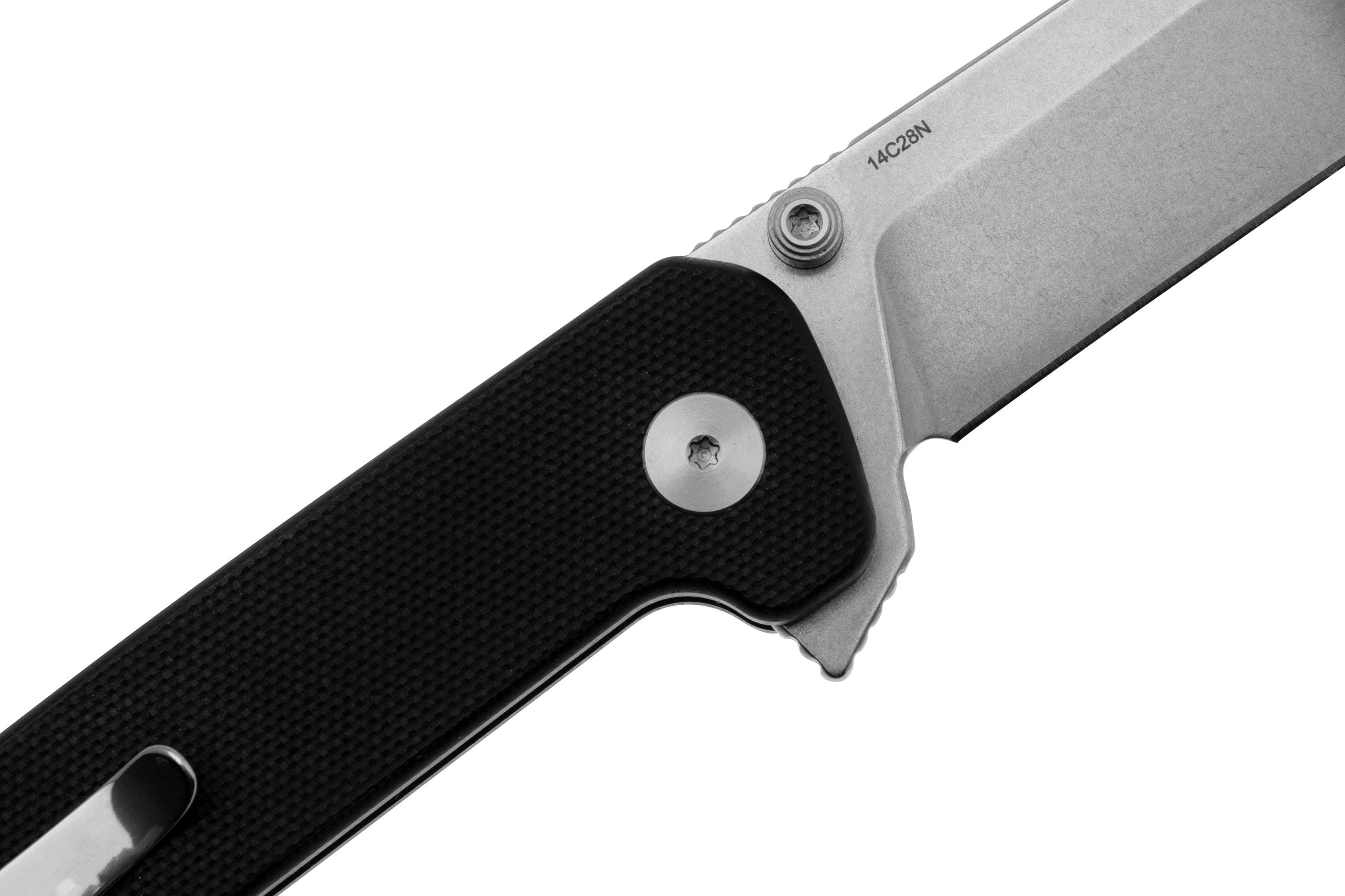 QSP Knife Penguin Button Lock QS130BL-A1, Satin, Black G10, pocket ...