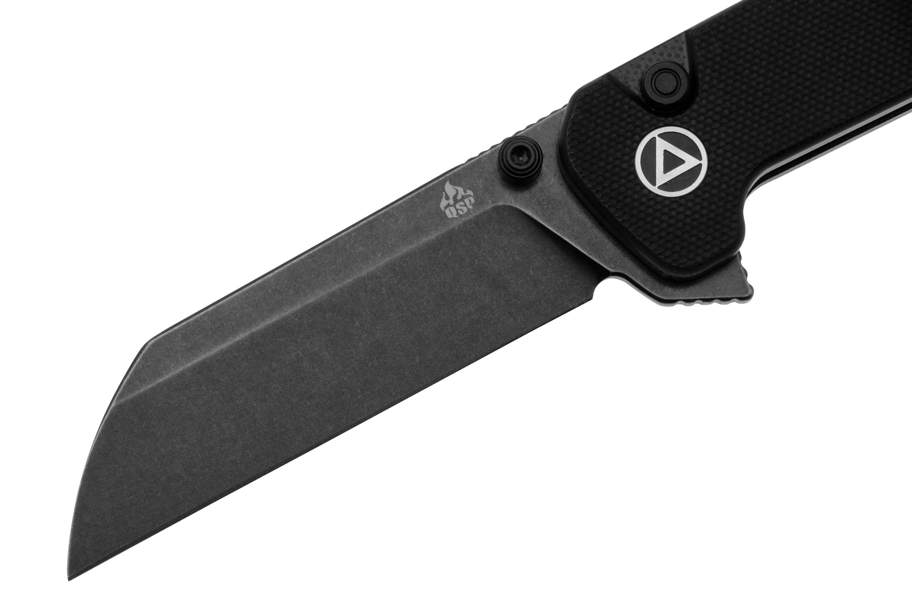 QSP Knife Penguin Button Lock QS130BL-A2, Black, Black G10, pocket ...