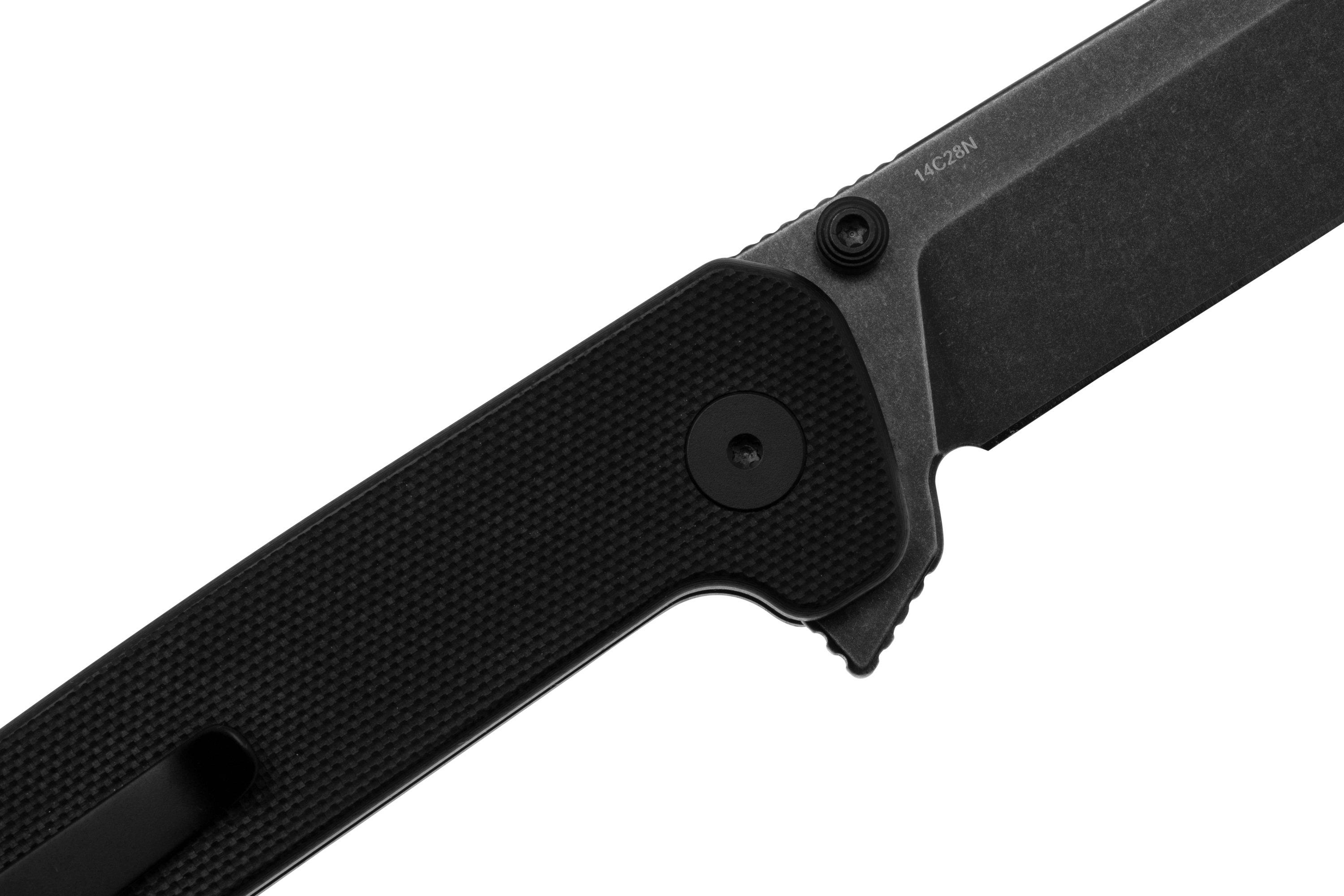 QSP Knife Penguin Button Lock QS130BL-A2, Black, Black G10, pocket ...