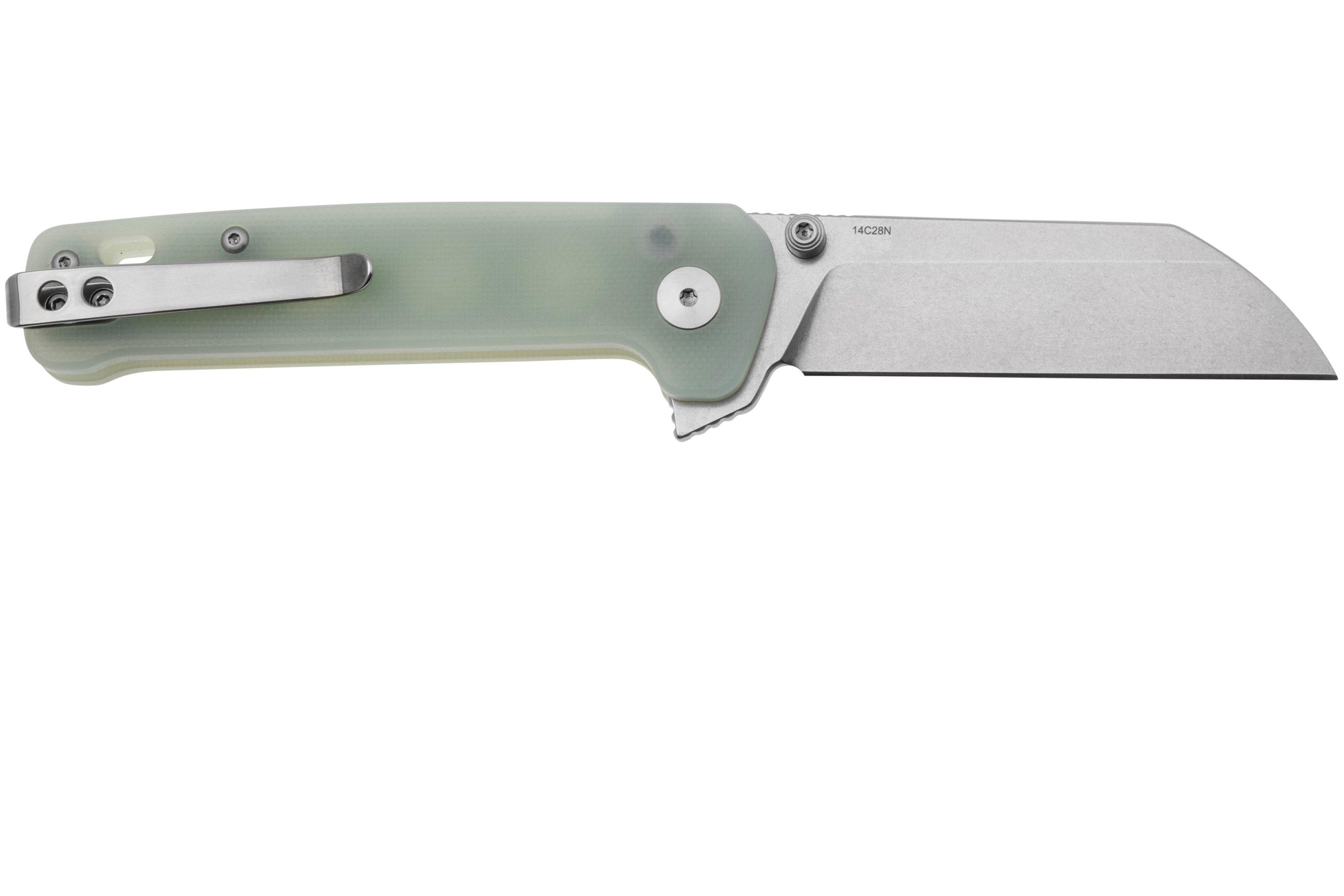 QSP Knife Penguin Button Lock QS130BL-B1 Plain, Jade G10, pocket knife ...