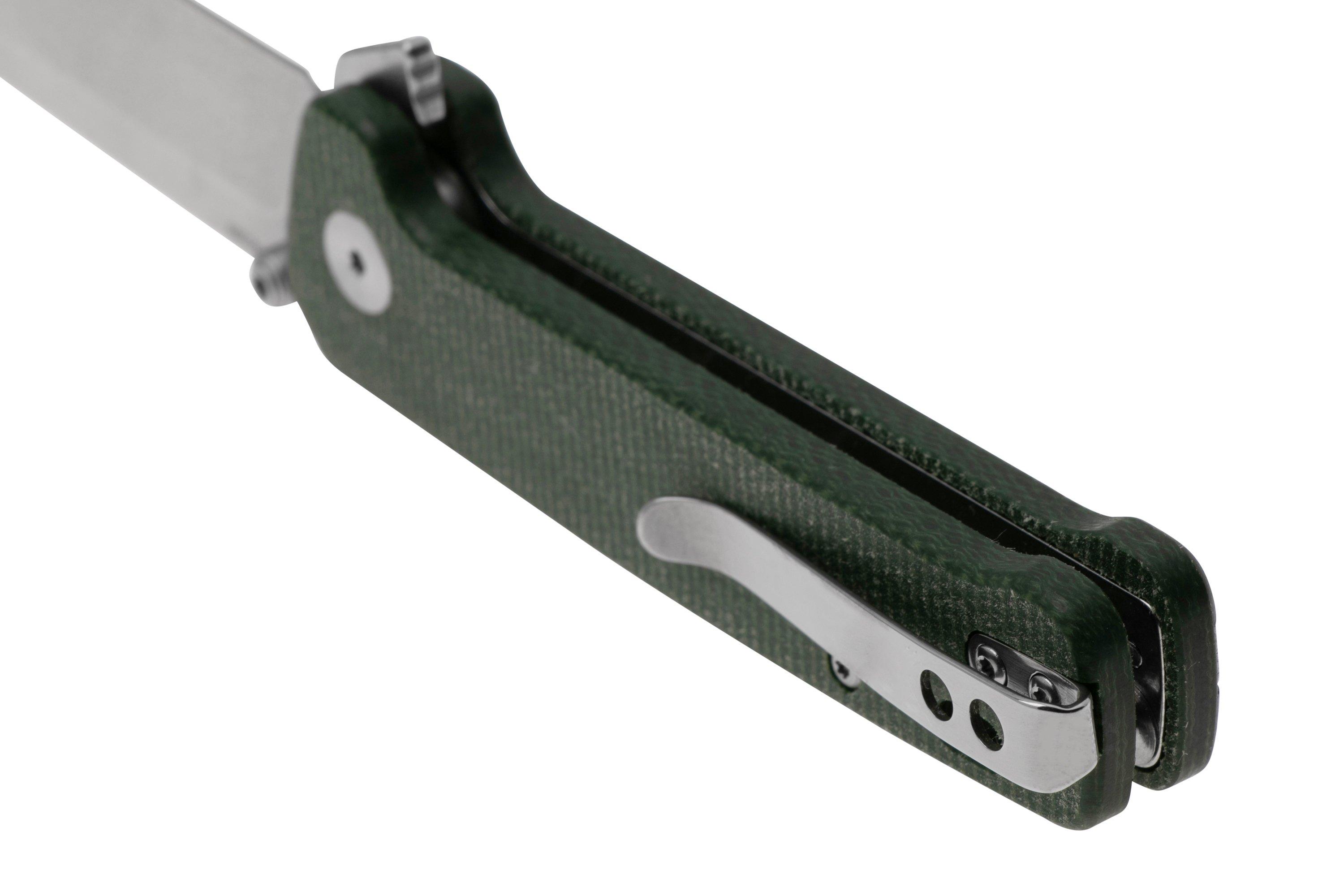 QSP Knife Penguin Button Lock QS130BL-C1 Satin, Green Micarta, zakmes ...