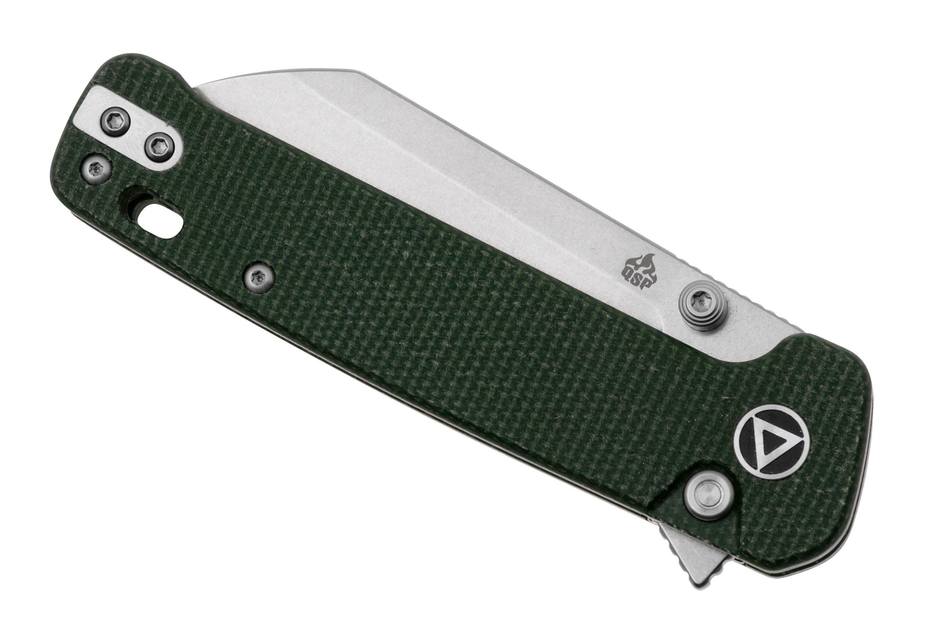 QSP Knife Penguin Button Lock QS130BL-C1 Satin, Green Micarta, zakmes ...