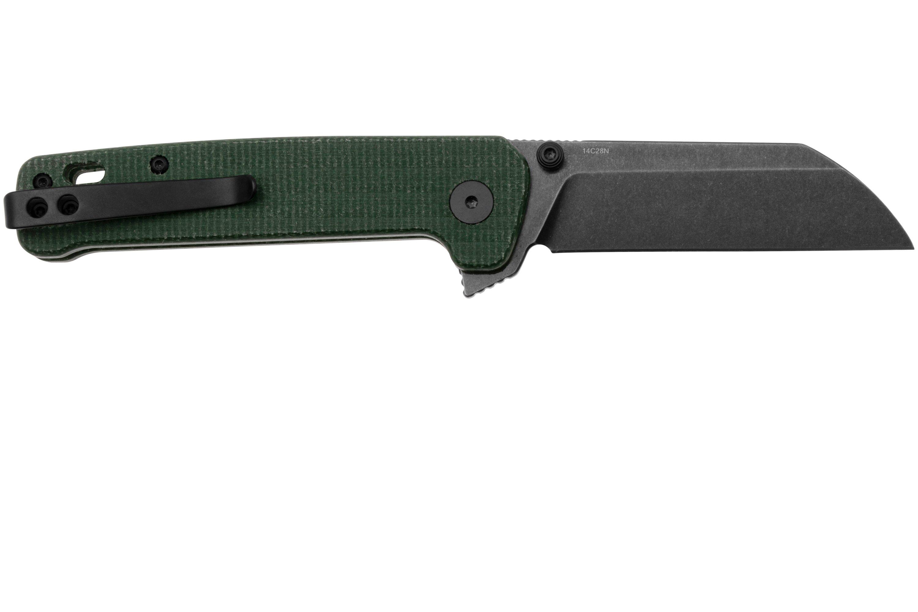 QSP Knife Penguin Button Lock QS130BL-C2 Black, Green Micarta, pocket ...