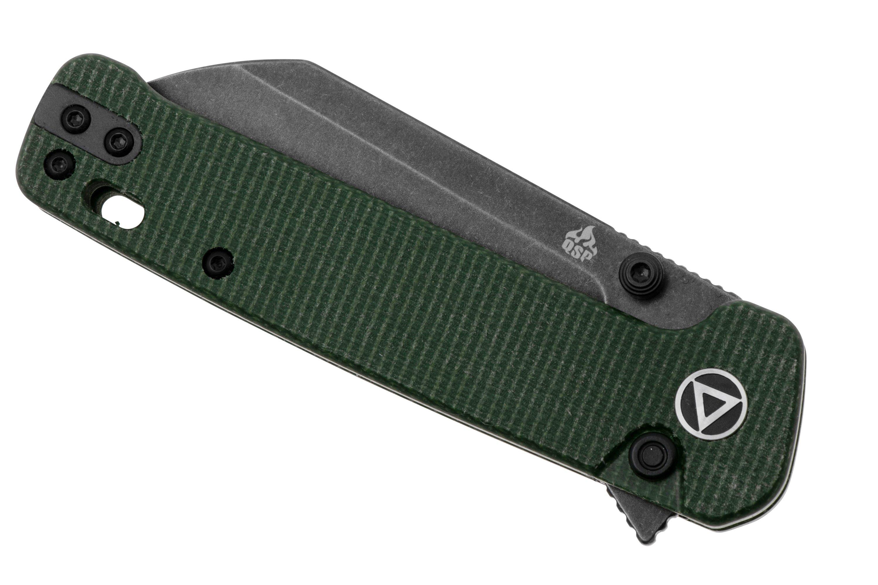 QSP Knife Penguin Button Lock QS130BL-C2 Black, Green Micarta, pocket ...