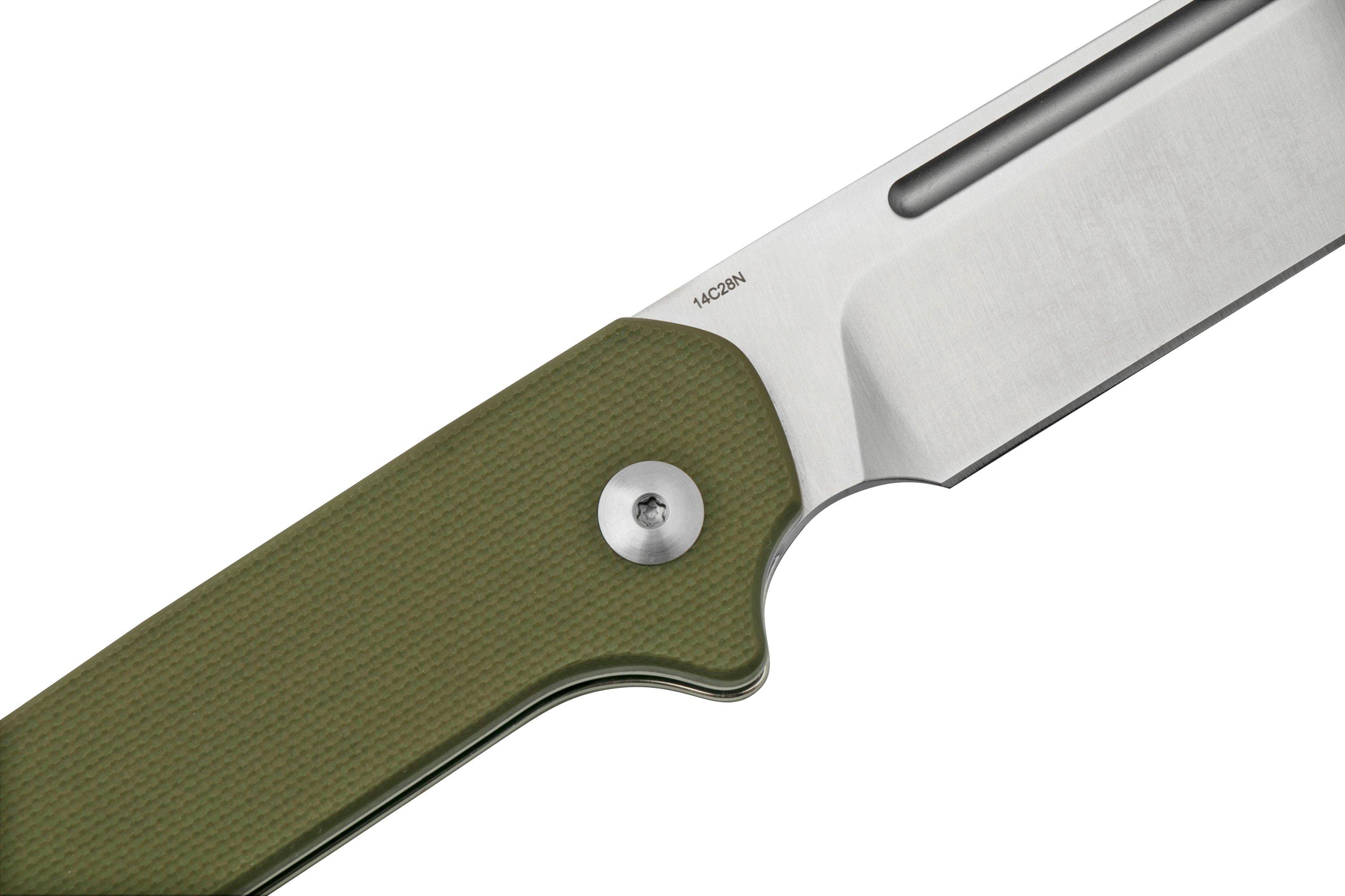 QSP Knife Penguin QS130SJ-D, 14C28N Satin, Green G10, navalha slipjoint ...