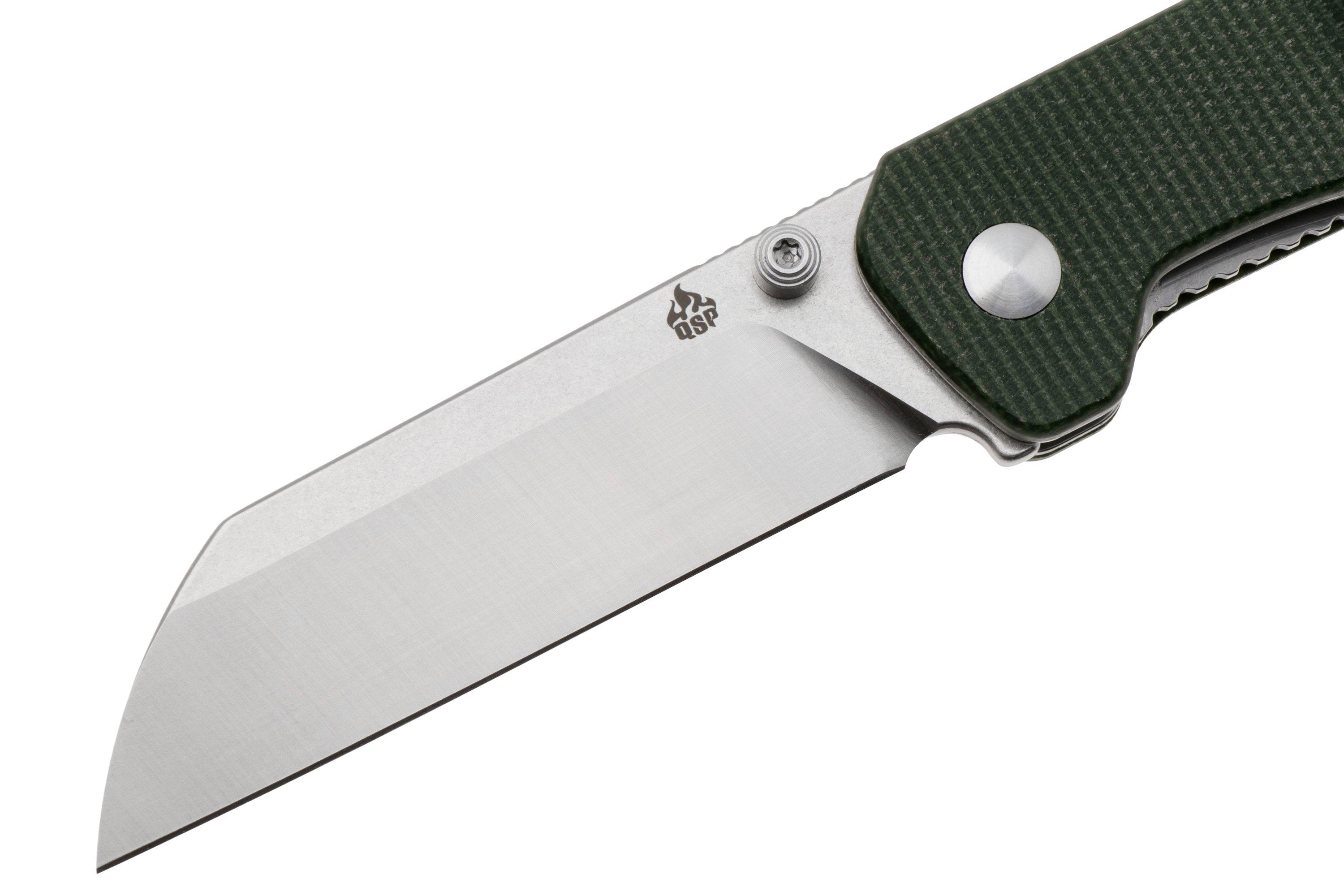 QSP Knife Penguin V2 QS130V2-C1 Two-Tone D2, Green Micarta, pocket ...