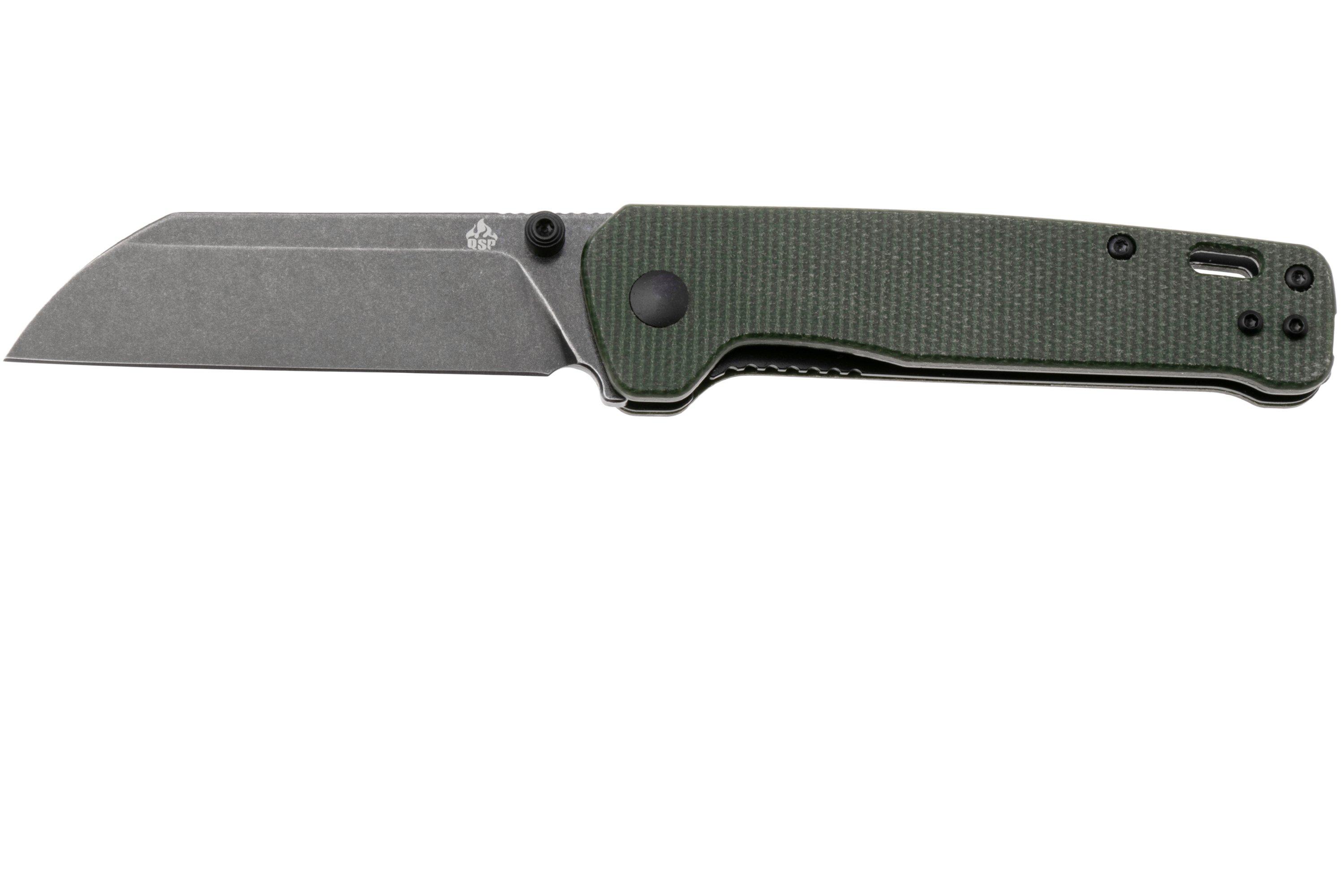QSP Knife Penguin V2 QS130V2-C2 Blackwashed D2, Green Micarta, pocket ...