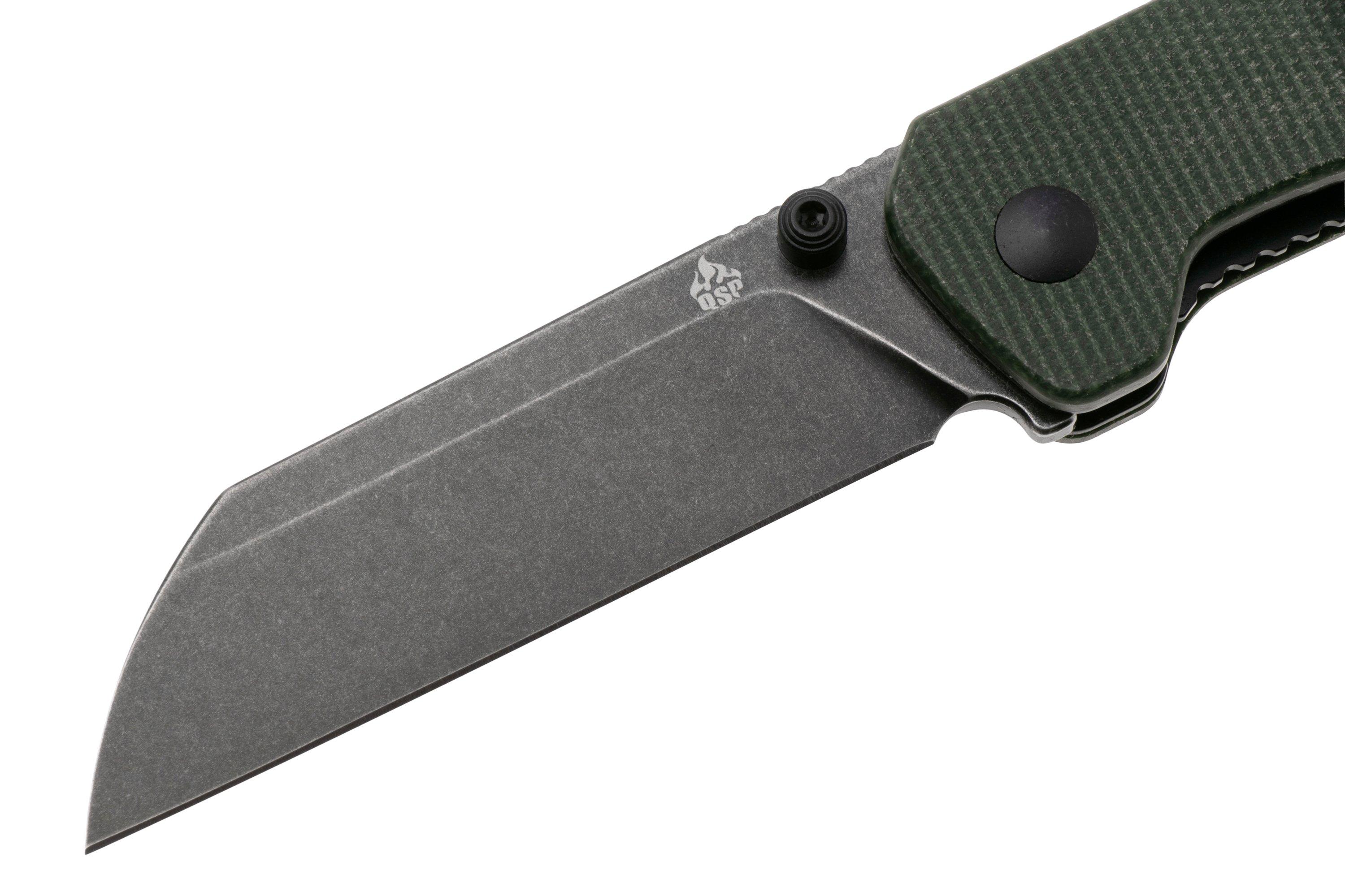 QSP Knife Penguin V2 QS130V2-C2 Blackwashed D2, Green Micarta, pocket ...