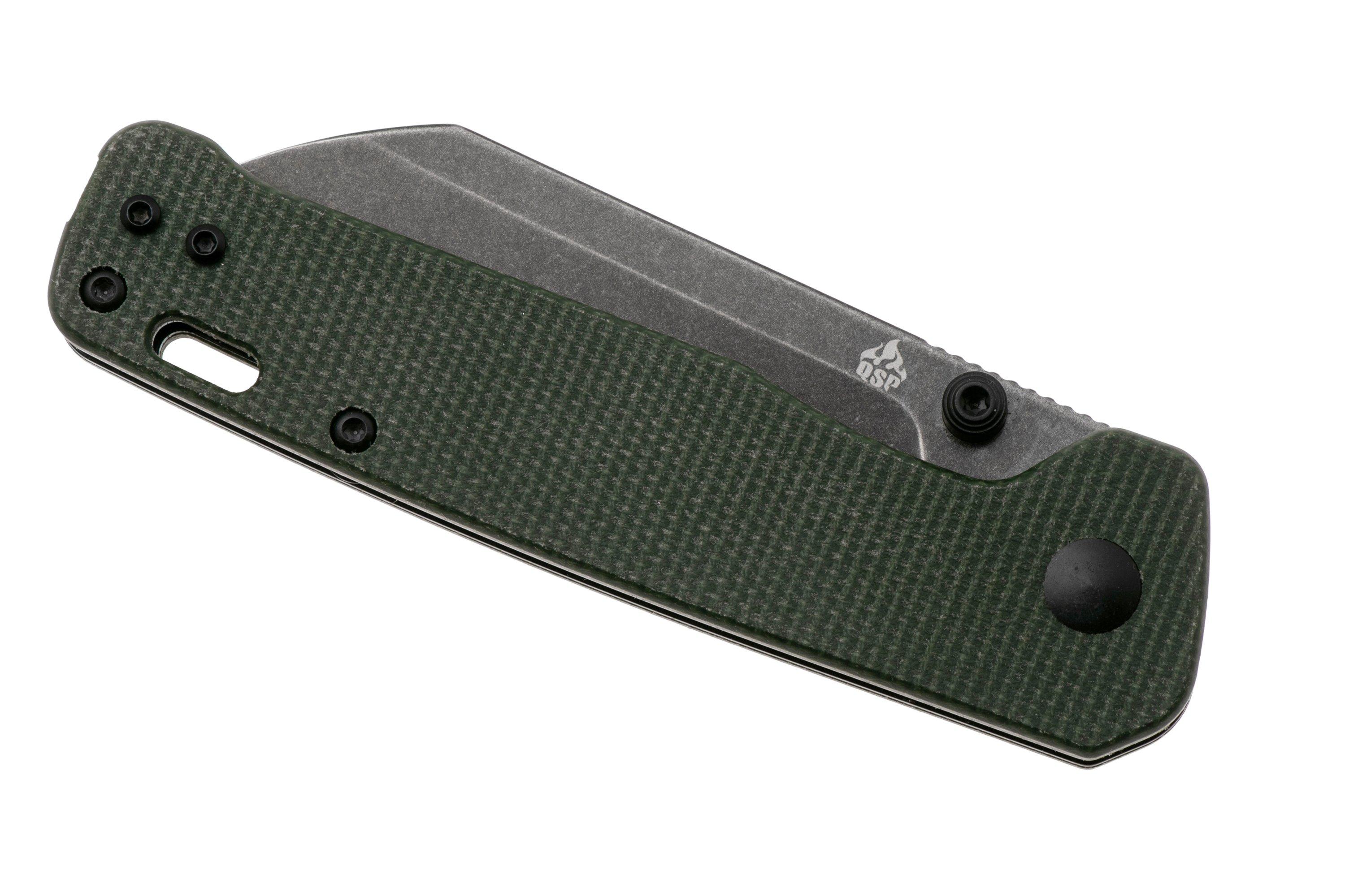 QSP Knife Penguin V2 QS130V2-C2 Blackwashed D2, Green Micarta, pocket ...