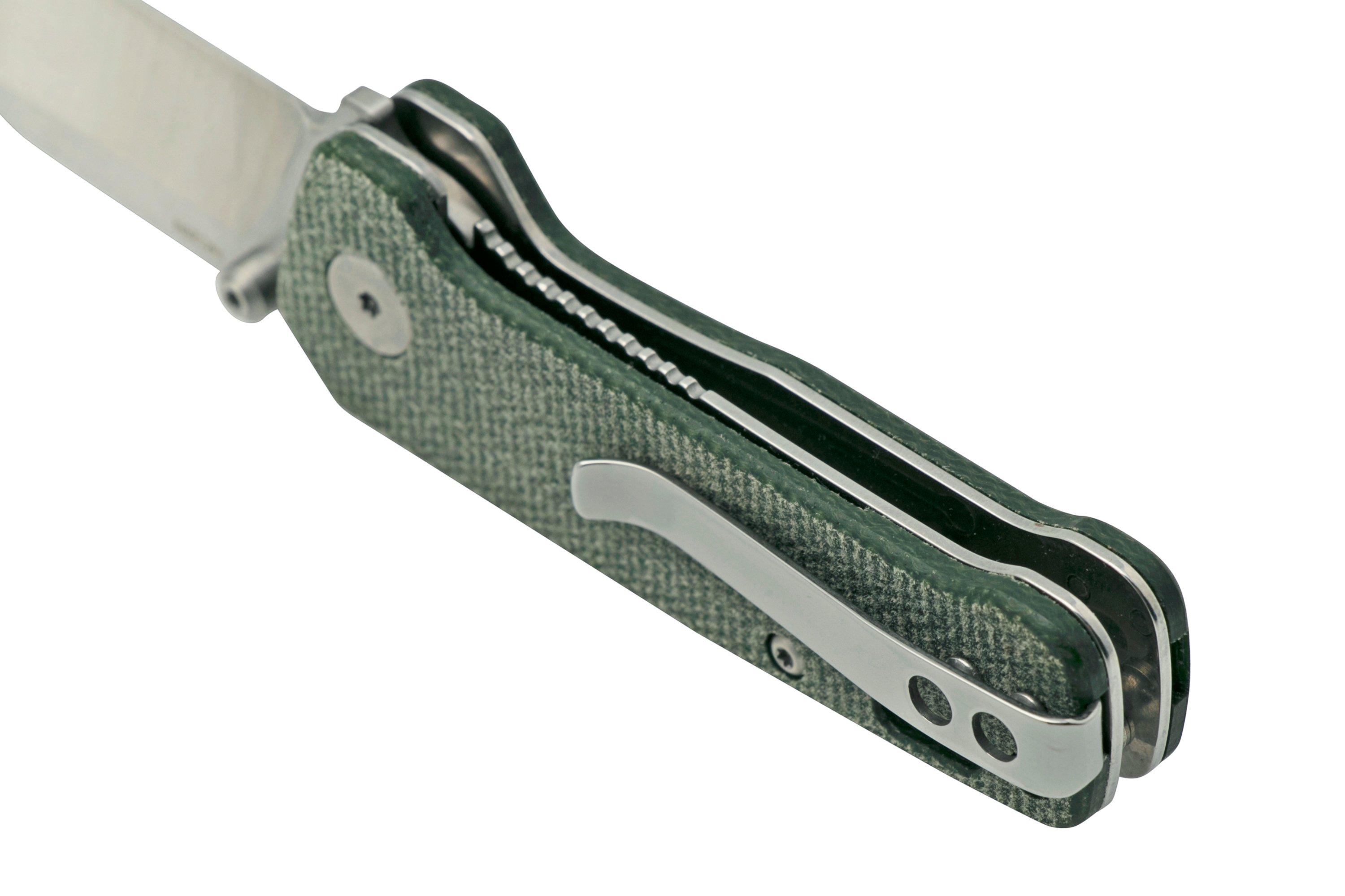 QSP Knife Penguin Mini QS130XS-C, Satin 14C28N, Green Micarta zakmes ...