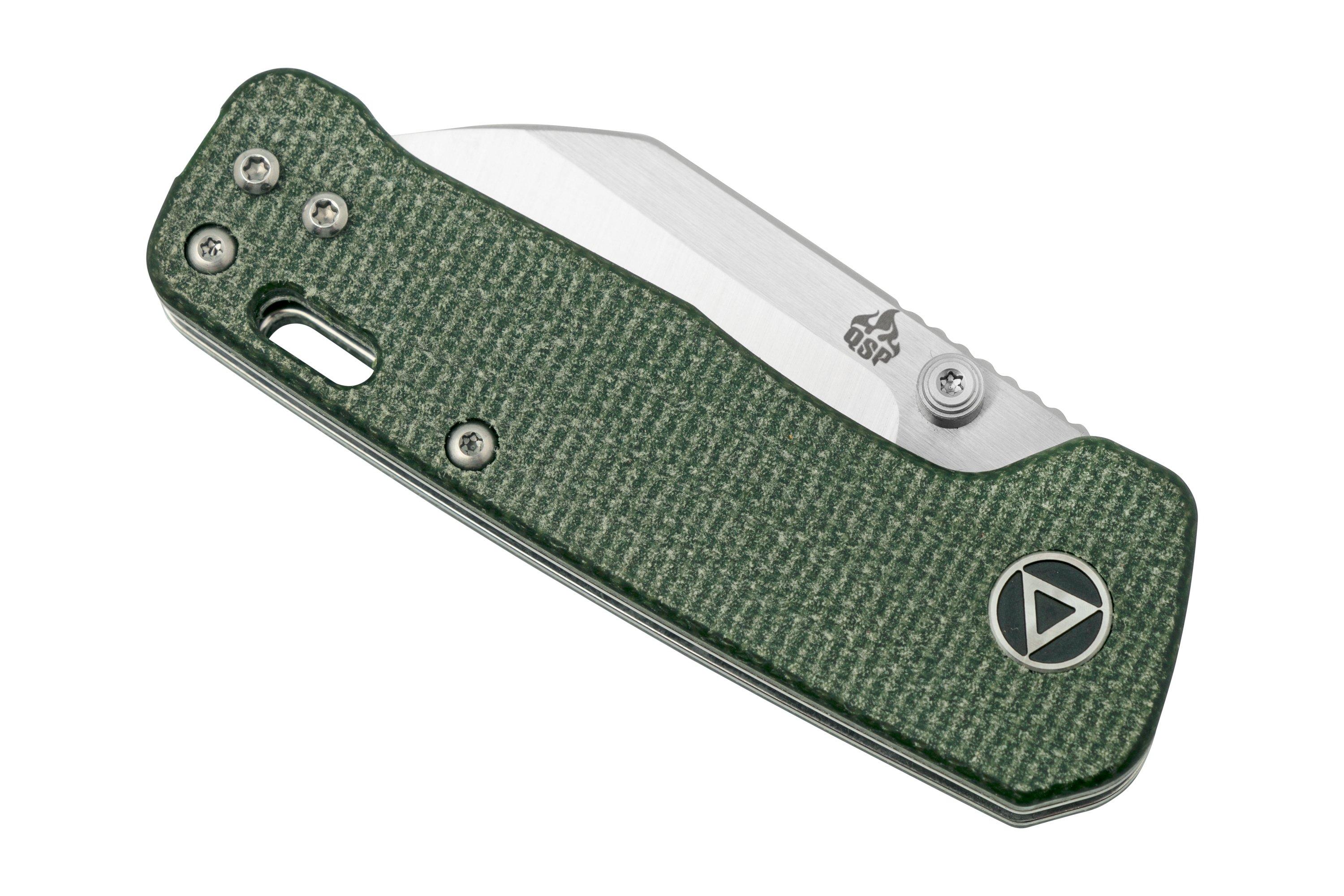 QSP Knife Penguin Mini QS130XS-C, Satin 14C28N, Green Micarta pocket ...