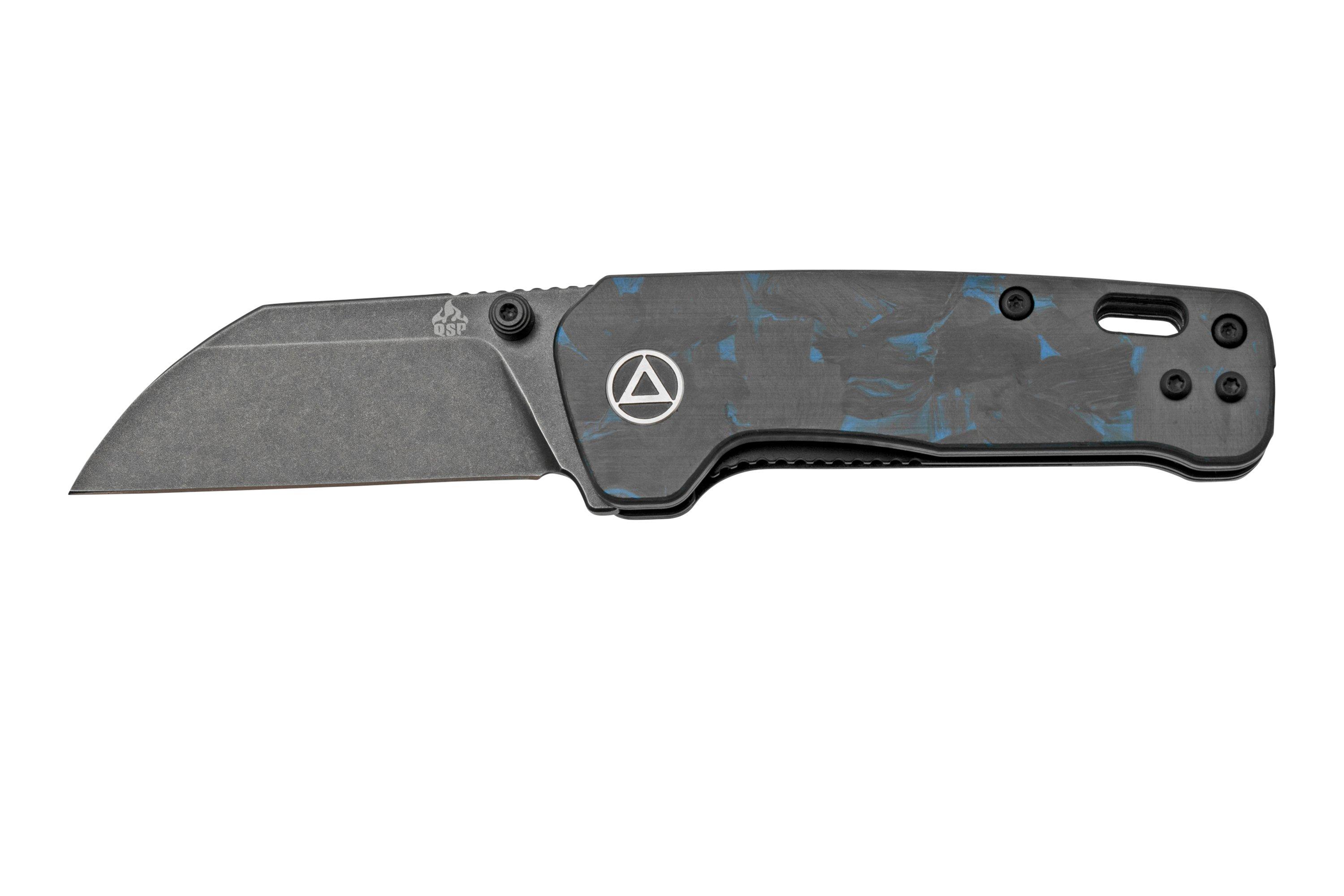 QSP Knife Penguin Mini QS130XS-D2, Blackwashed 14C28N, Blue Shredded ...