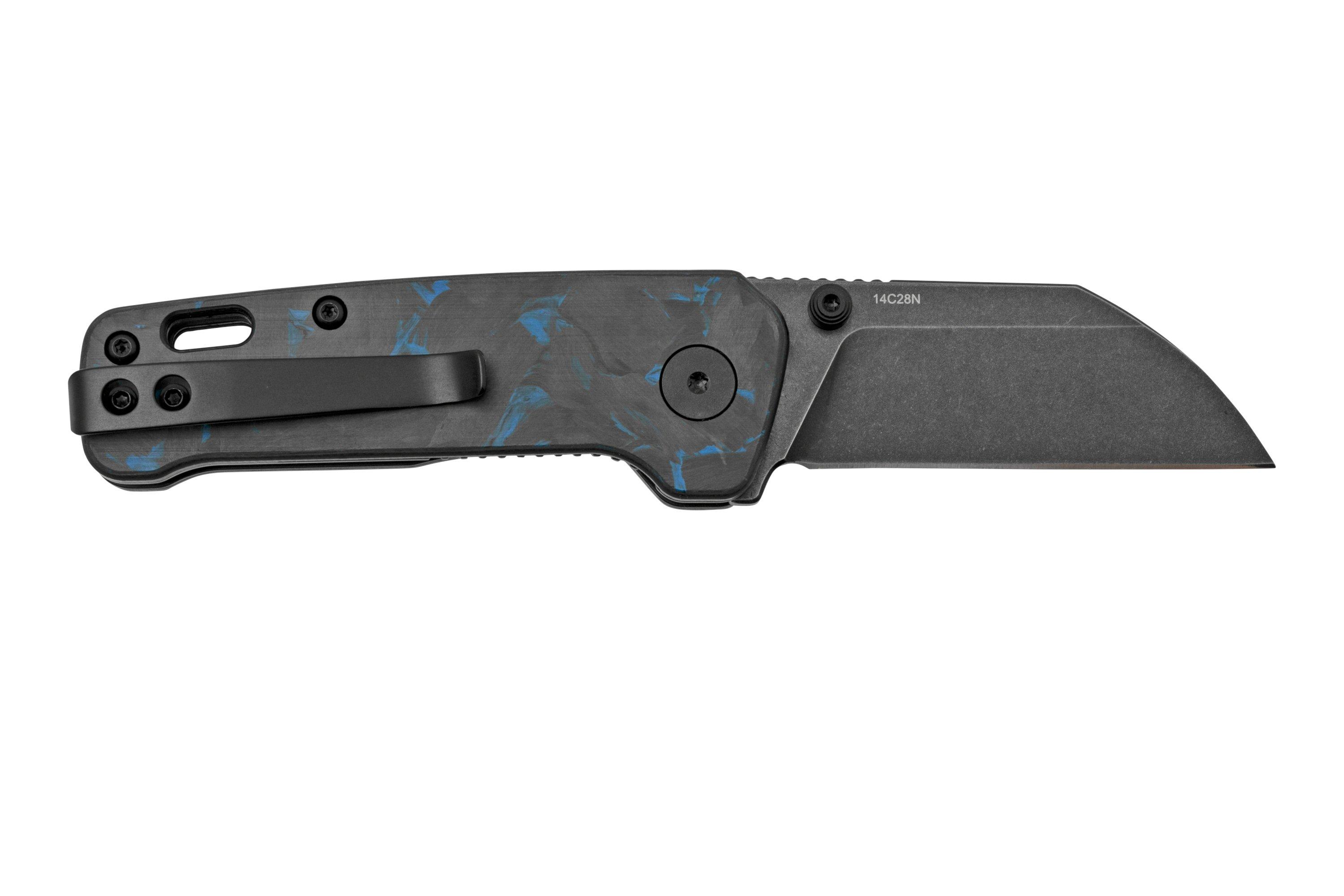 QSP Knife Penguin Mini QS130XS-D2, Blackwashed 14C28N, Blue Shredded ...