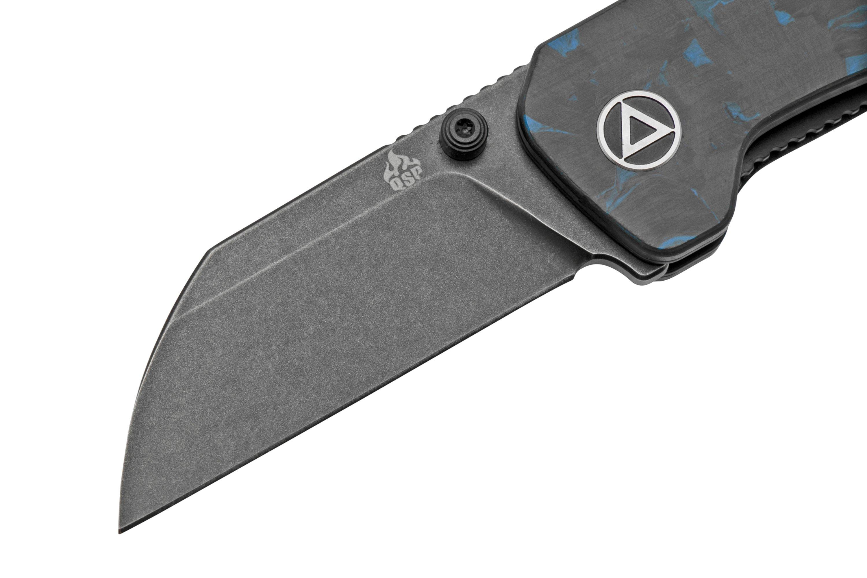 QSP Knife Penguin Mini QS130XS-D2, Blackwashed 14C28N, Blue Shredded ...
