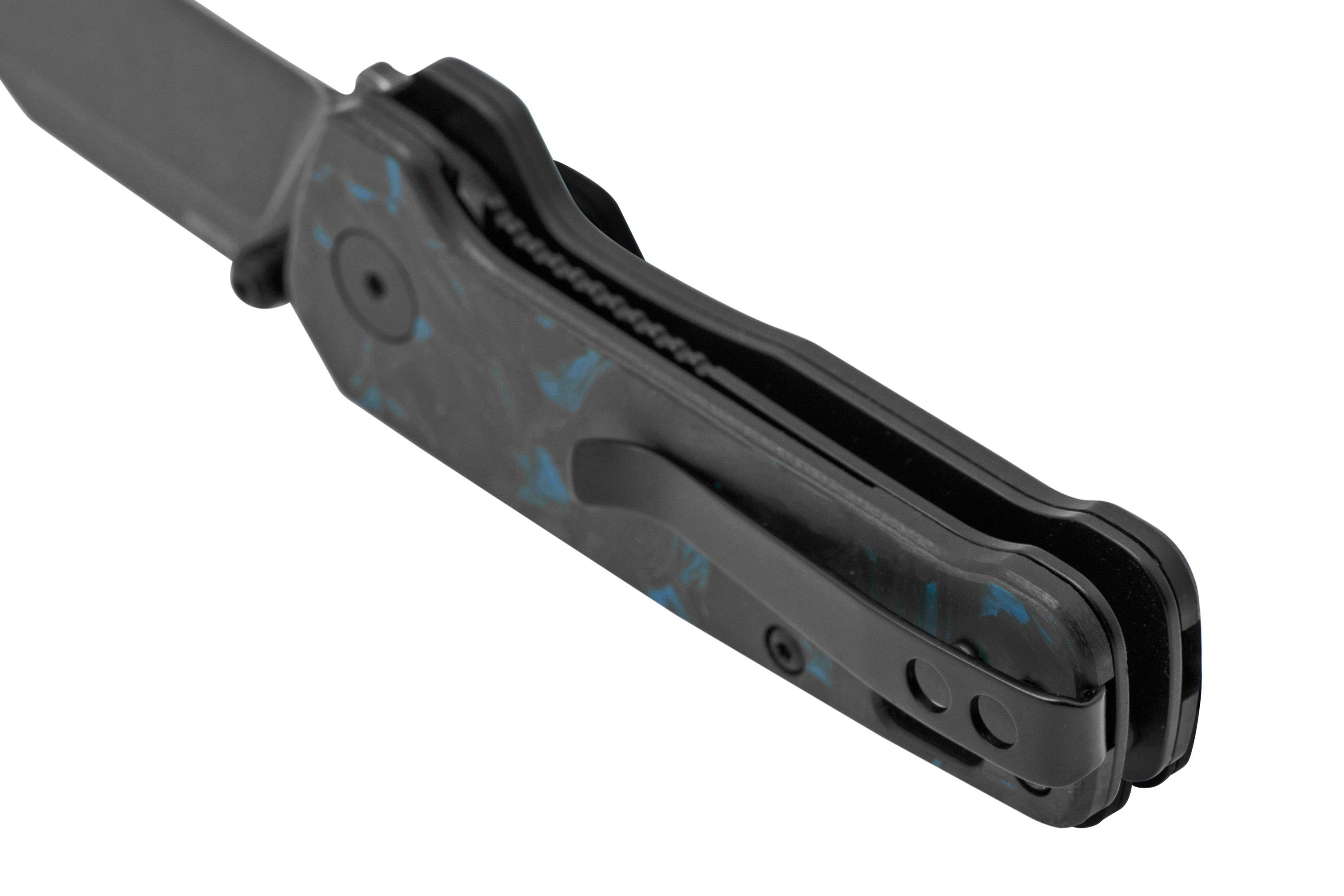 QSP Knife Penguin Mini QS130XS-D2, Blackwashed 14C28N, Blue Shredded ...