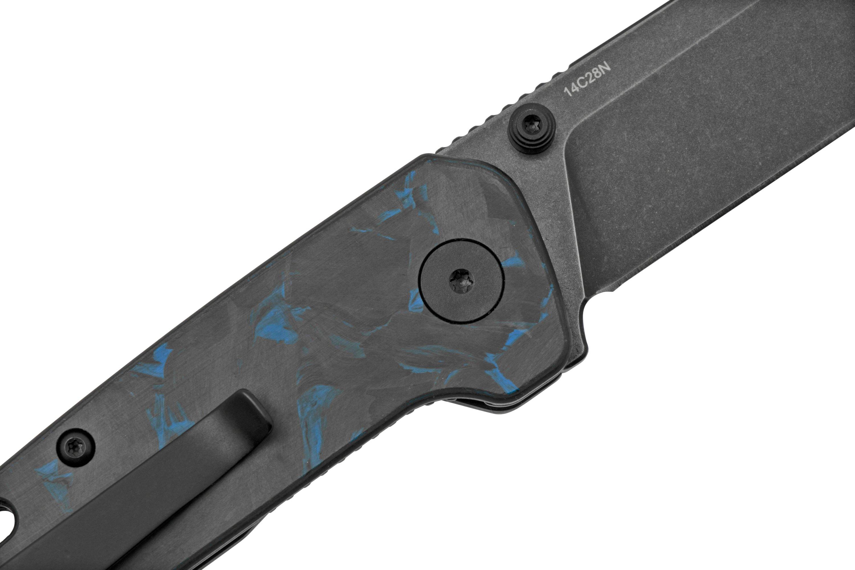 QSP Knife Penguin Mini QS130XS-D2, Blackwashed 14C28N, Blue Shredded ...