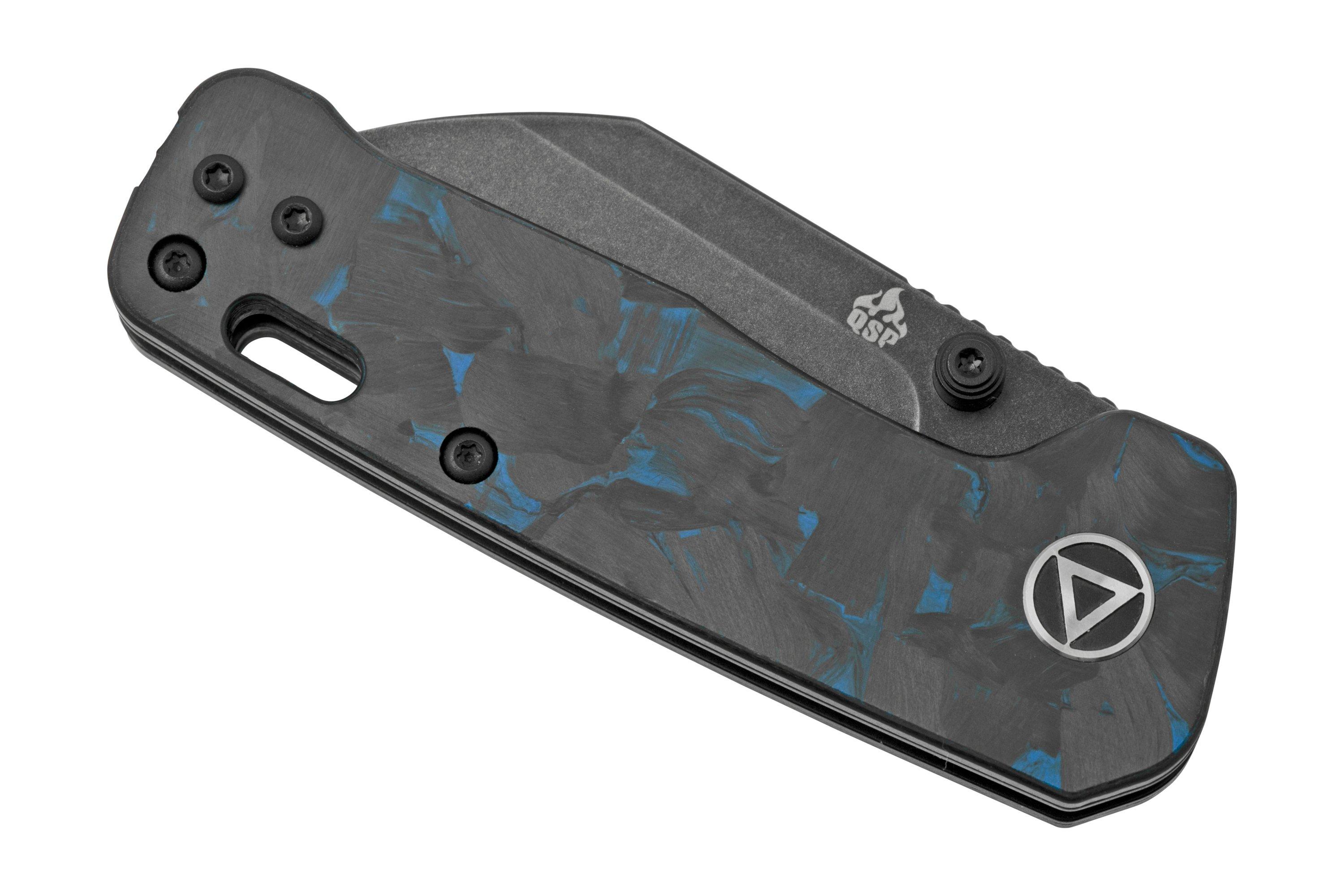 QSP Knife Penguin Mini QS130XS-D2, Blackwashed 14C28N, Blue Shredded ...