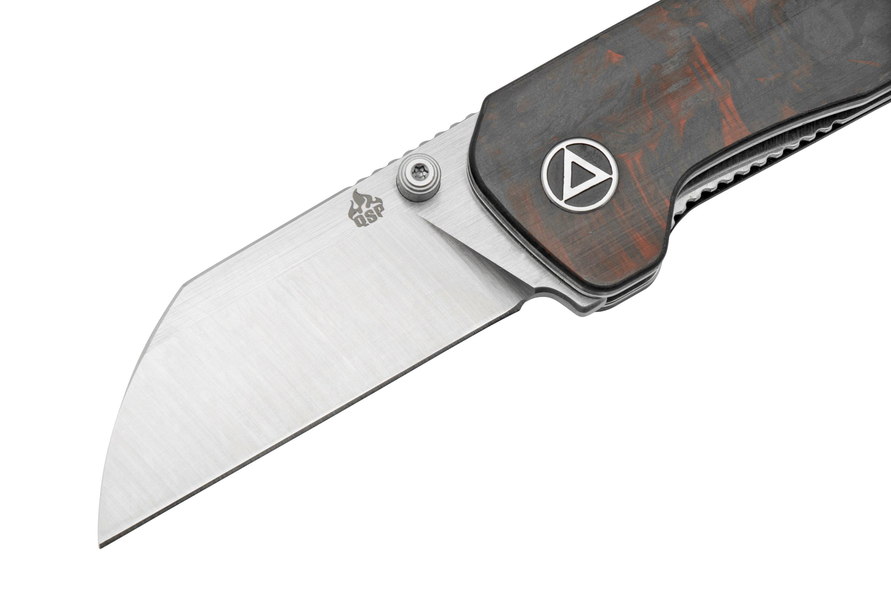 QSP Knife Penguin Mini QS130XS-E1, Satin 14C28N, Red Shredded Carbon ...