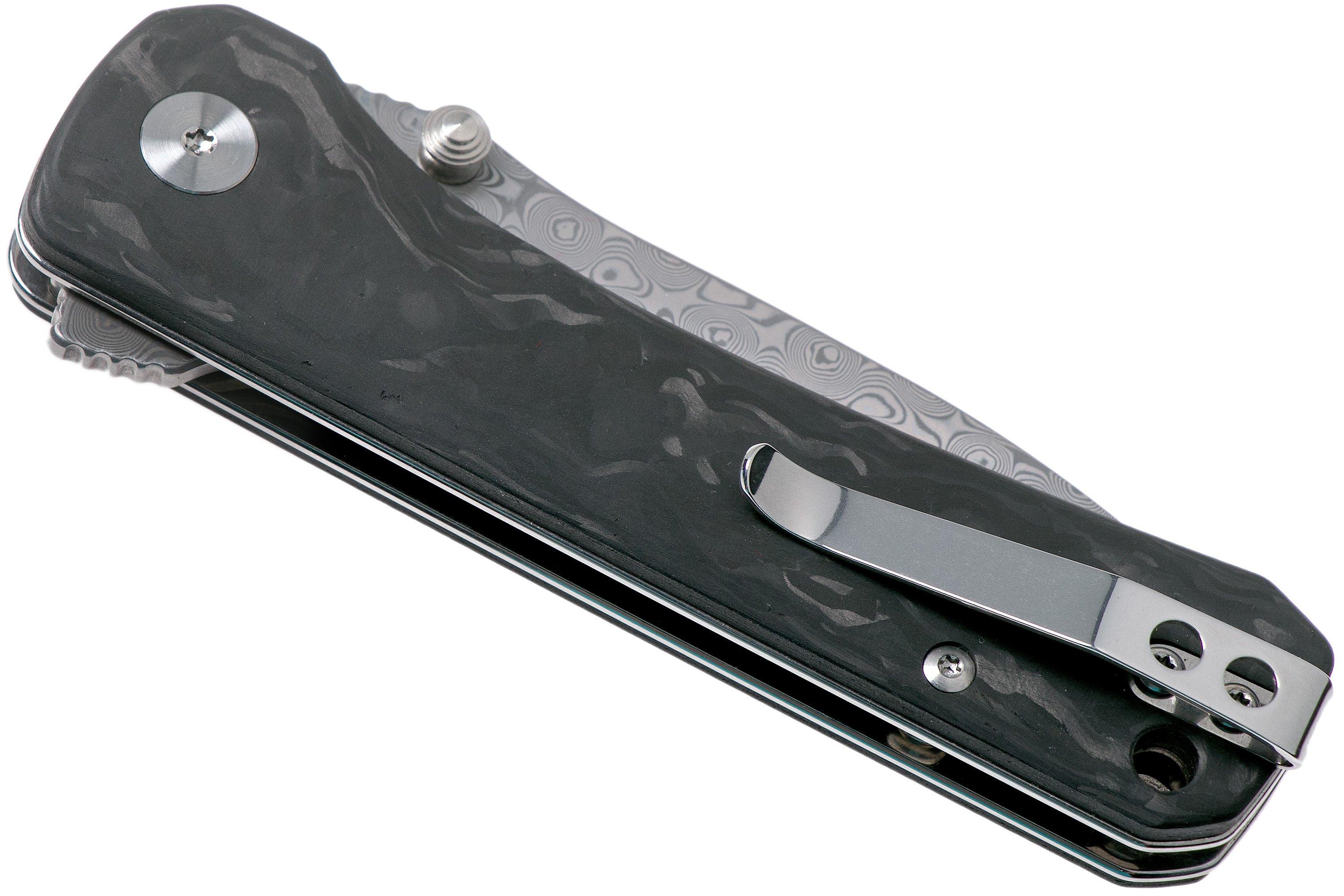 QSP Knife Hawk QS131-E Shredded Carbon fibre, Damascus pocket knife ...