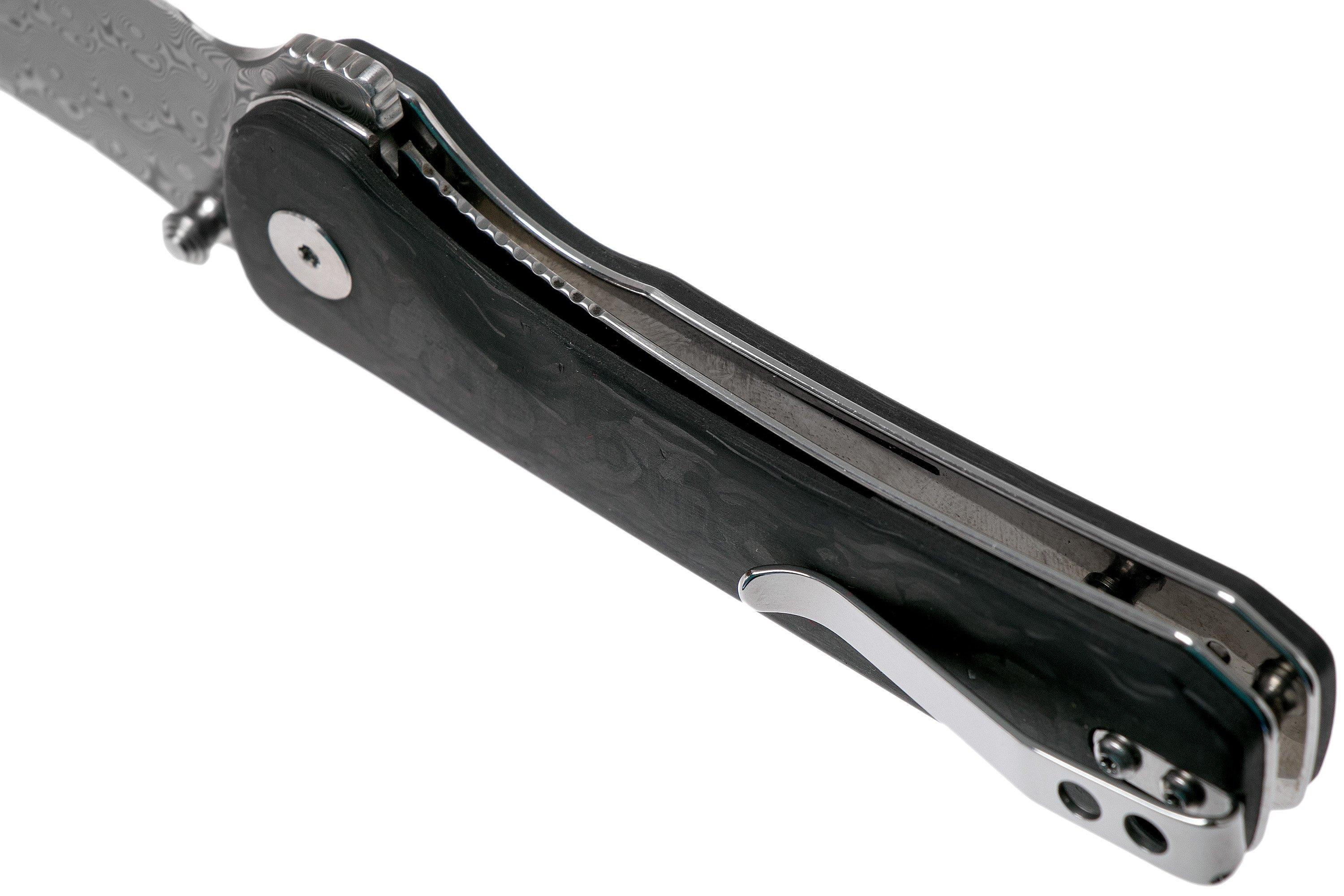 QSP Knife Hawk QS131-E Shredded Carbon fibre, Damascus pocket knife ...