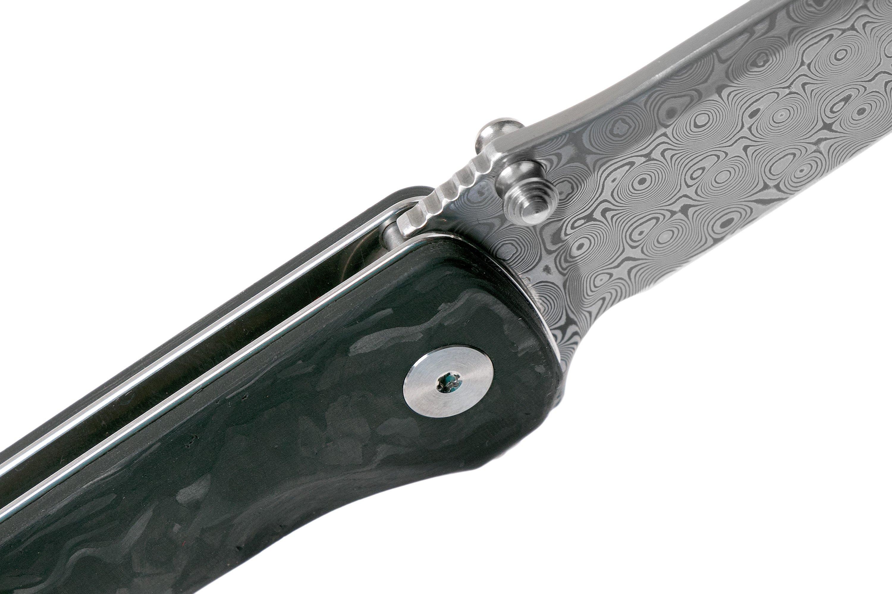 QSP Knife Hawk QS131-E Shredded Carbon fibre, Damascus pocket knife ...