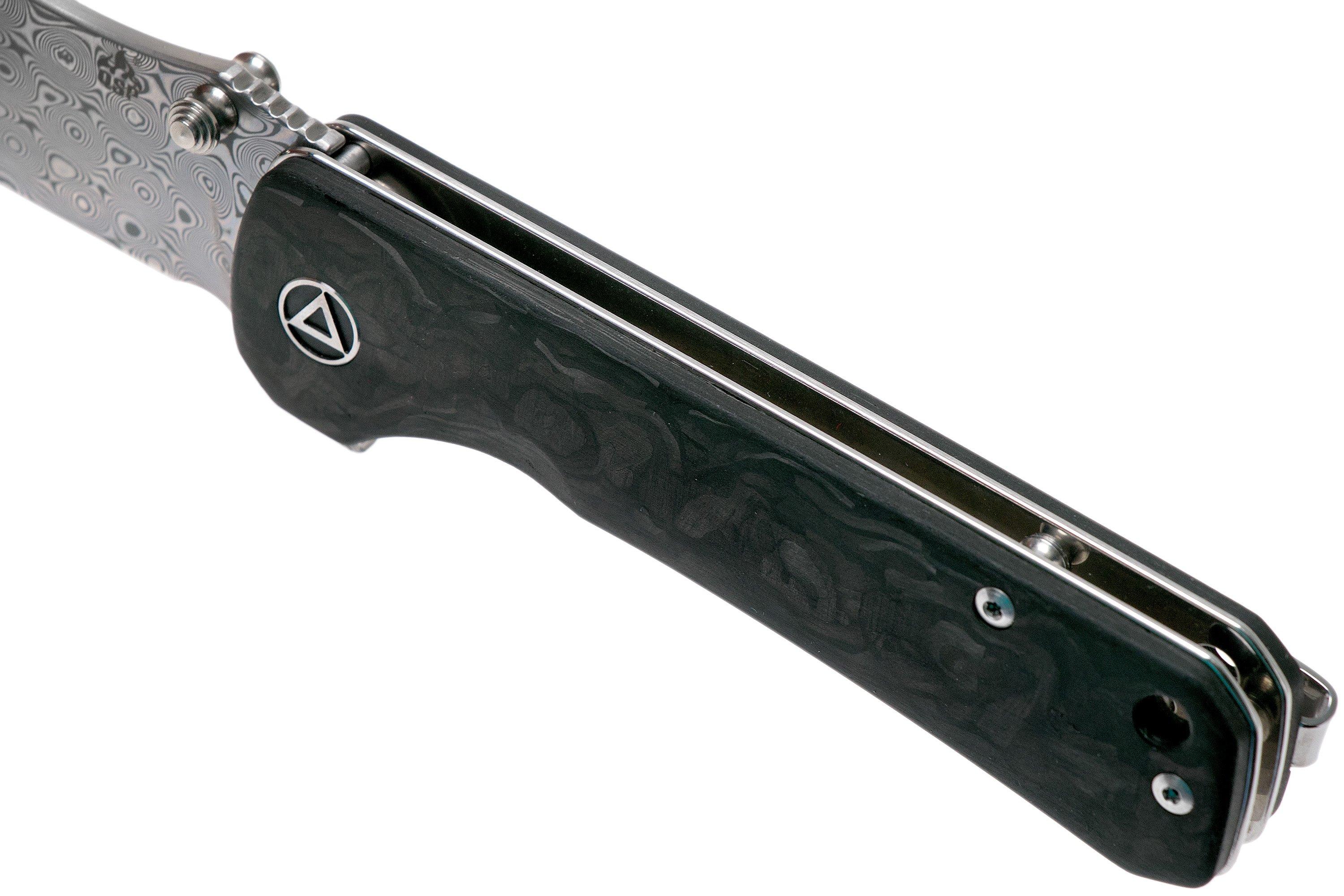 QSP Knife Hawk QS131-E Shredded Carbon fibre, Damascus pocket knife ...