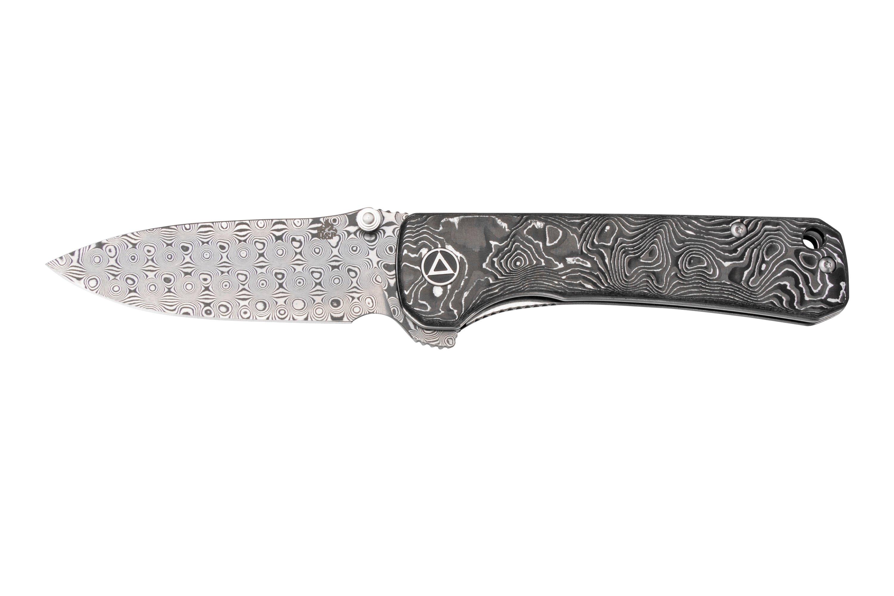 QSP Knife Hawk QS131-Q Damascus, Aluminum Foil Carbon fibre pocket ...