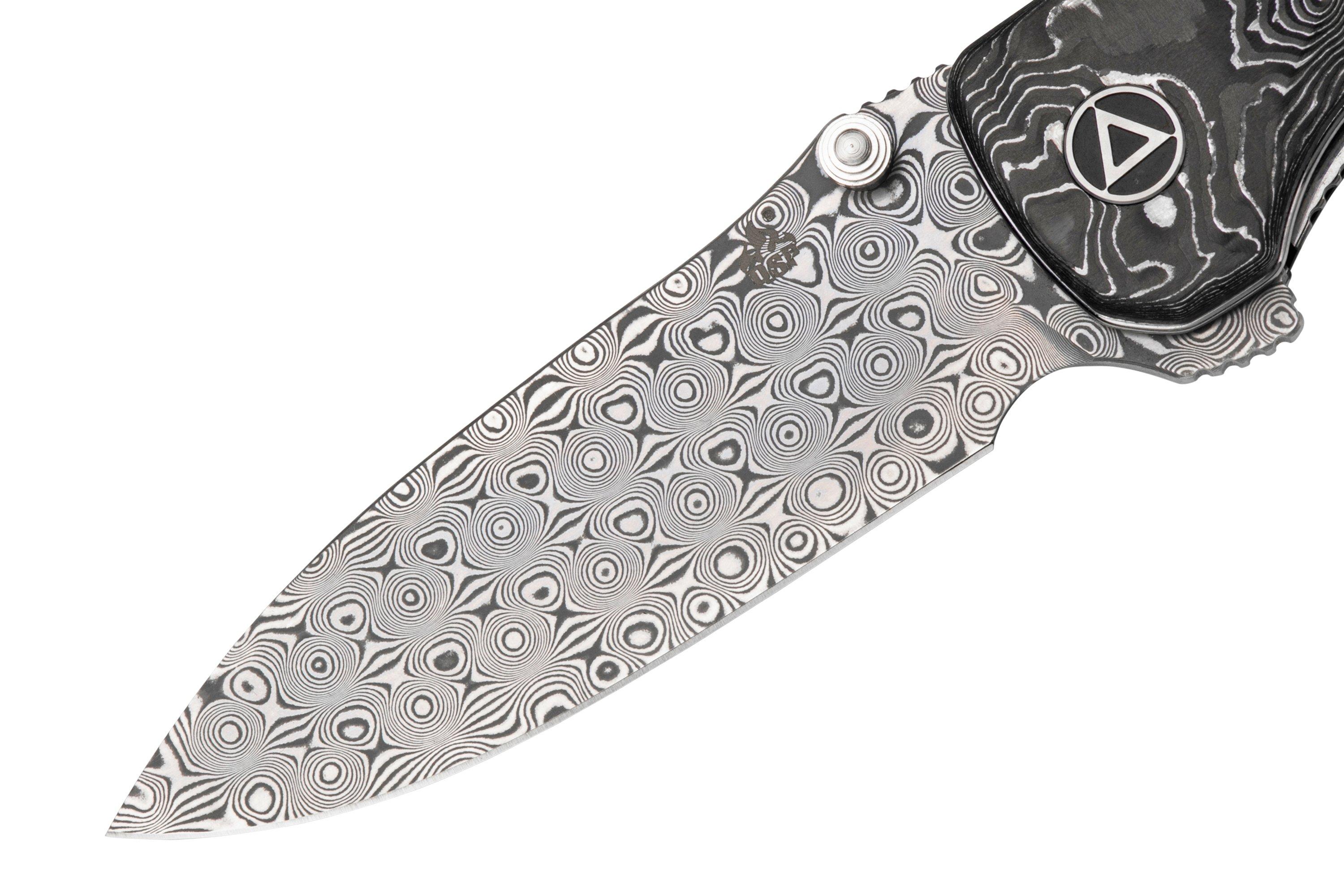 QSP Knife Hawk QS131-Q Damascus, Aluminum Foil Carbon fibre pocket ...