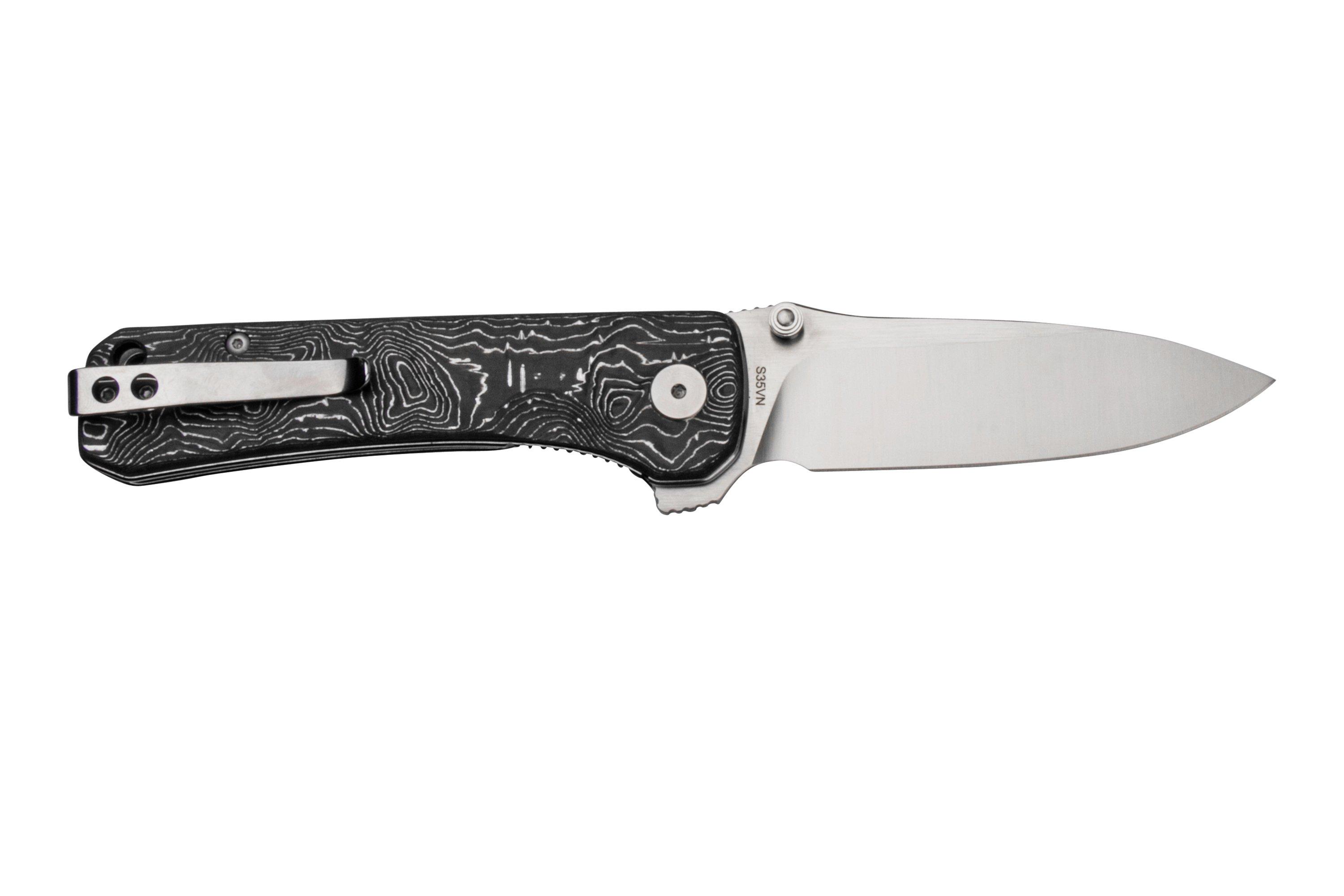 QSP Knife Hawk QS131-R Damascus, Copper Foil Carbon fibre pocket knife ...