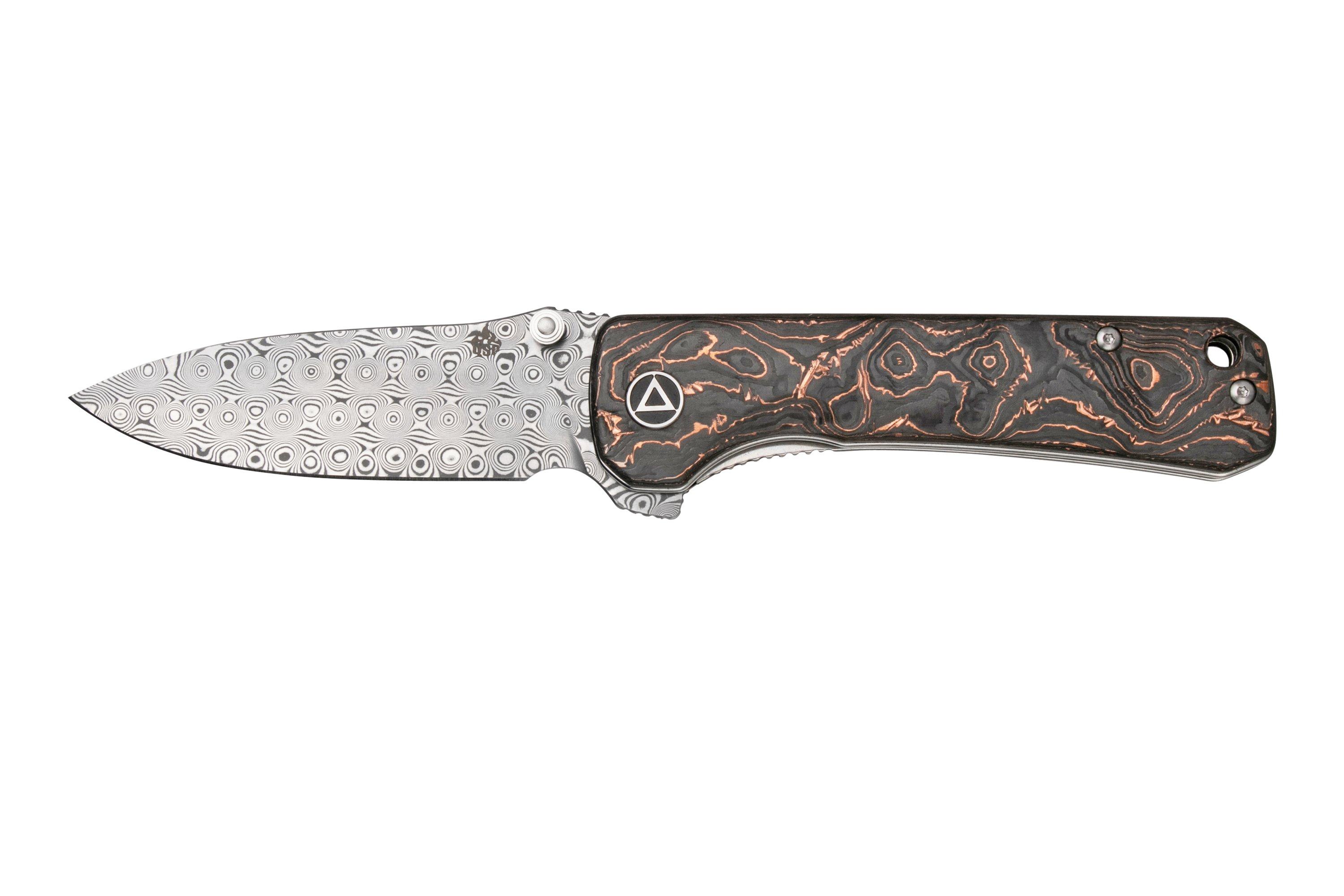 QSP Knife Hawk QS131-R Damascus, Copper Foil Carbonfiber zakmes ...