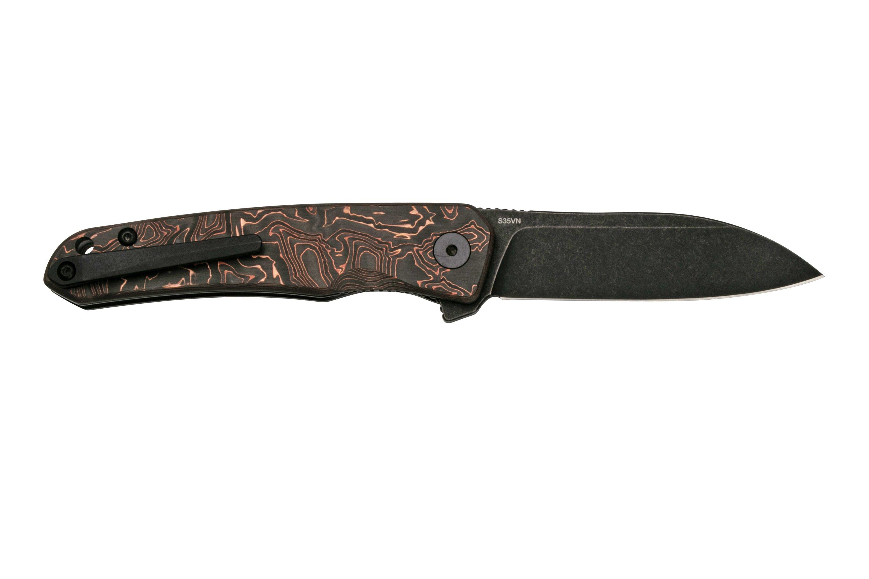 QSP Knife Otter QS140-B2 Blackwashed, Copper Foil Carbon fibre pocket knife | Advantageously ...
