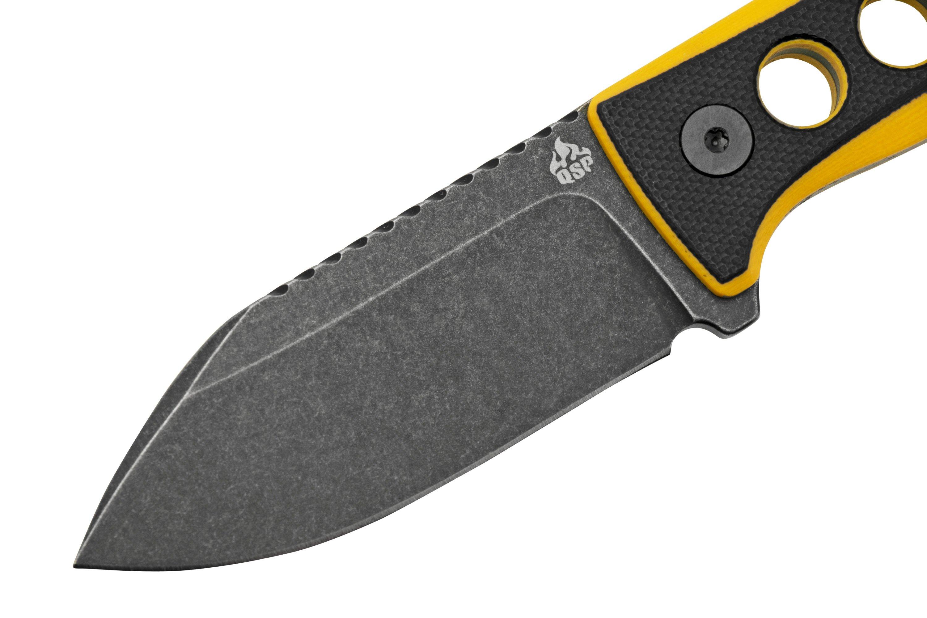 QSP Knife Canary QS141-A2 Blackwashed, Black Yellow G10, neck knife ...