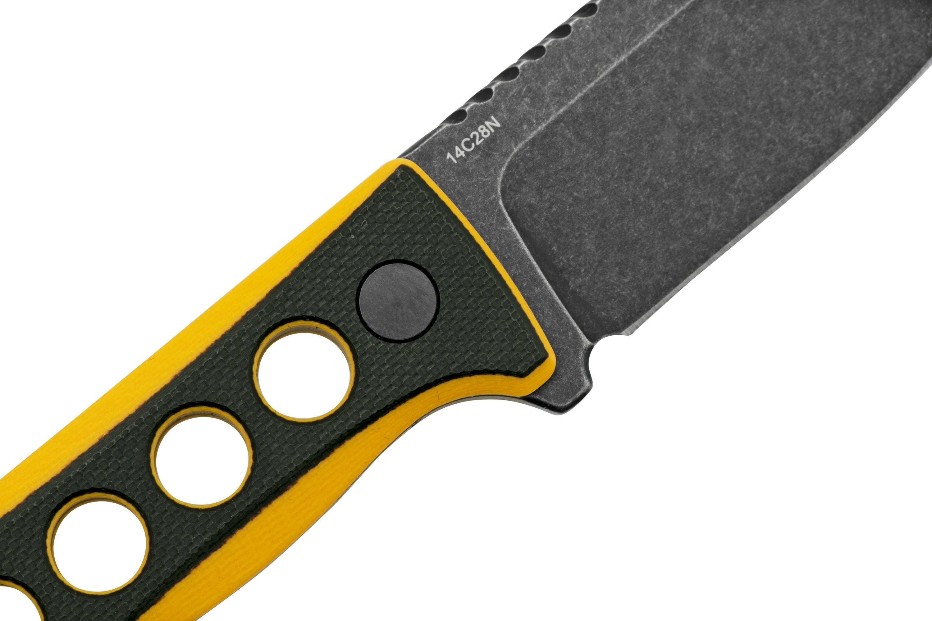 QSP Knife Canary QS141-A2 Blackwashed, Black Yellow G10, neck knife ...