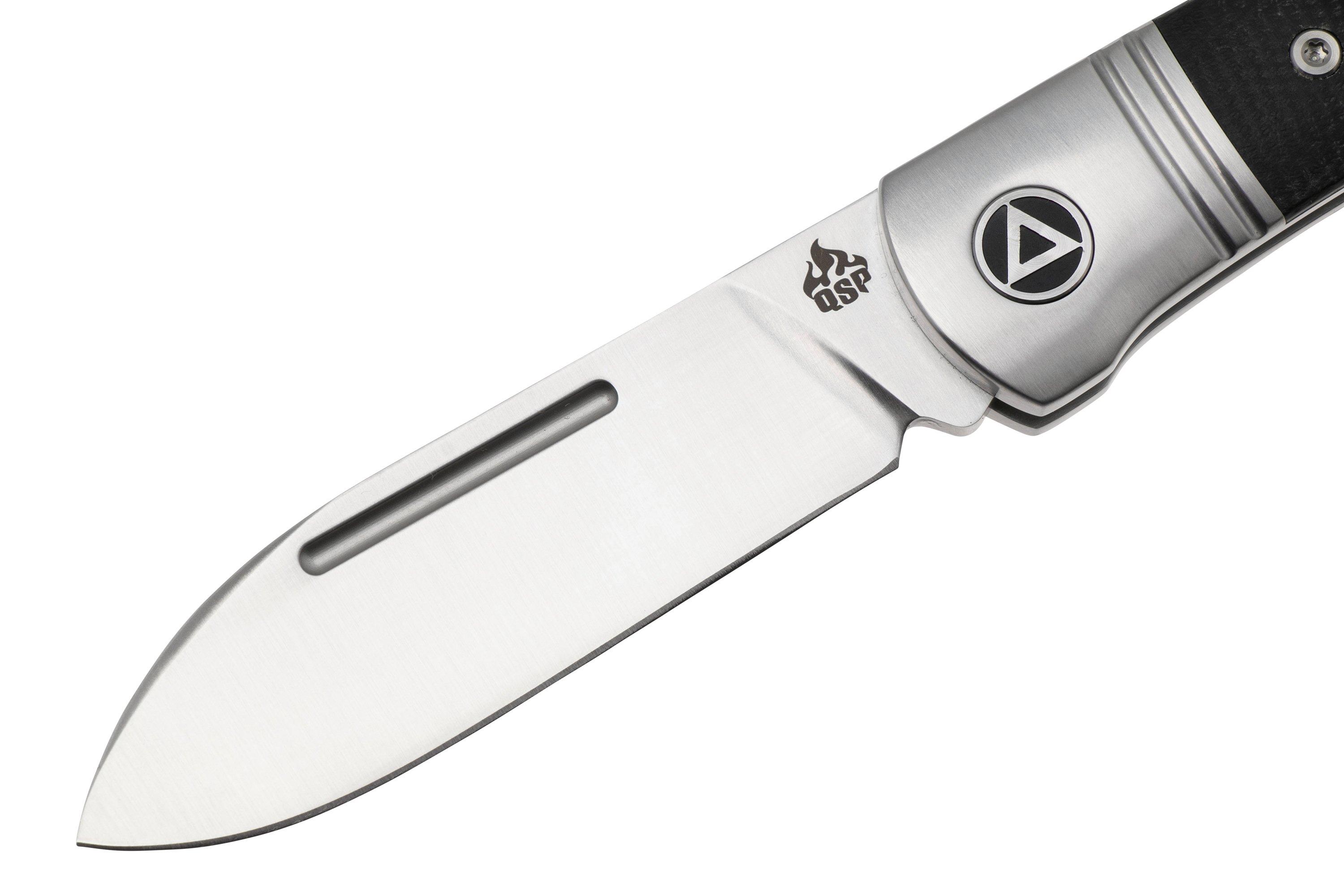 QSP Knife Hedgehog Spear Point 142SP-A, Satin 14C28N, Black Micarta ...