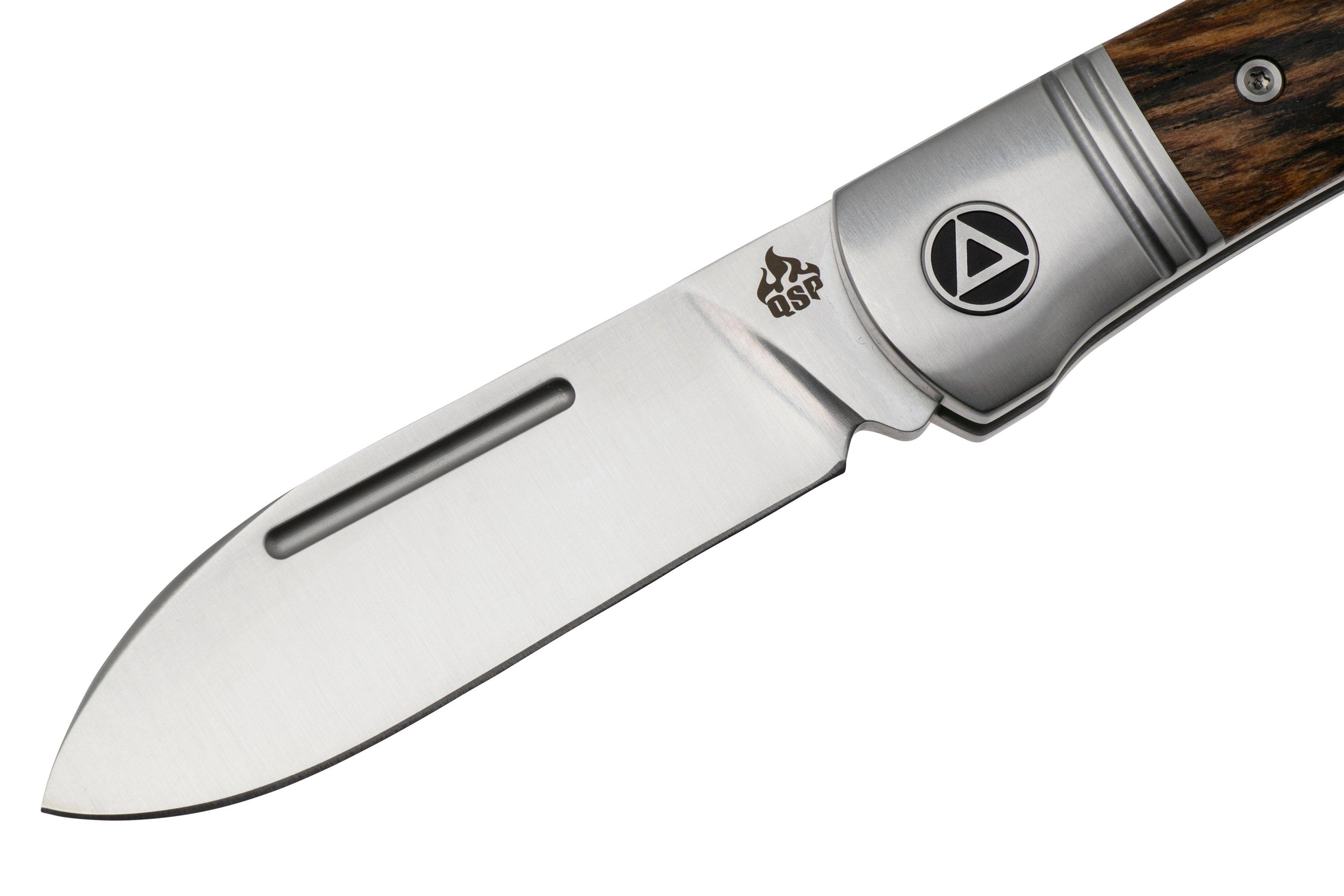 QSP Knife Hedgehog Spear Point 142SP-B, Satin 14C28N, Bocote Wood ...