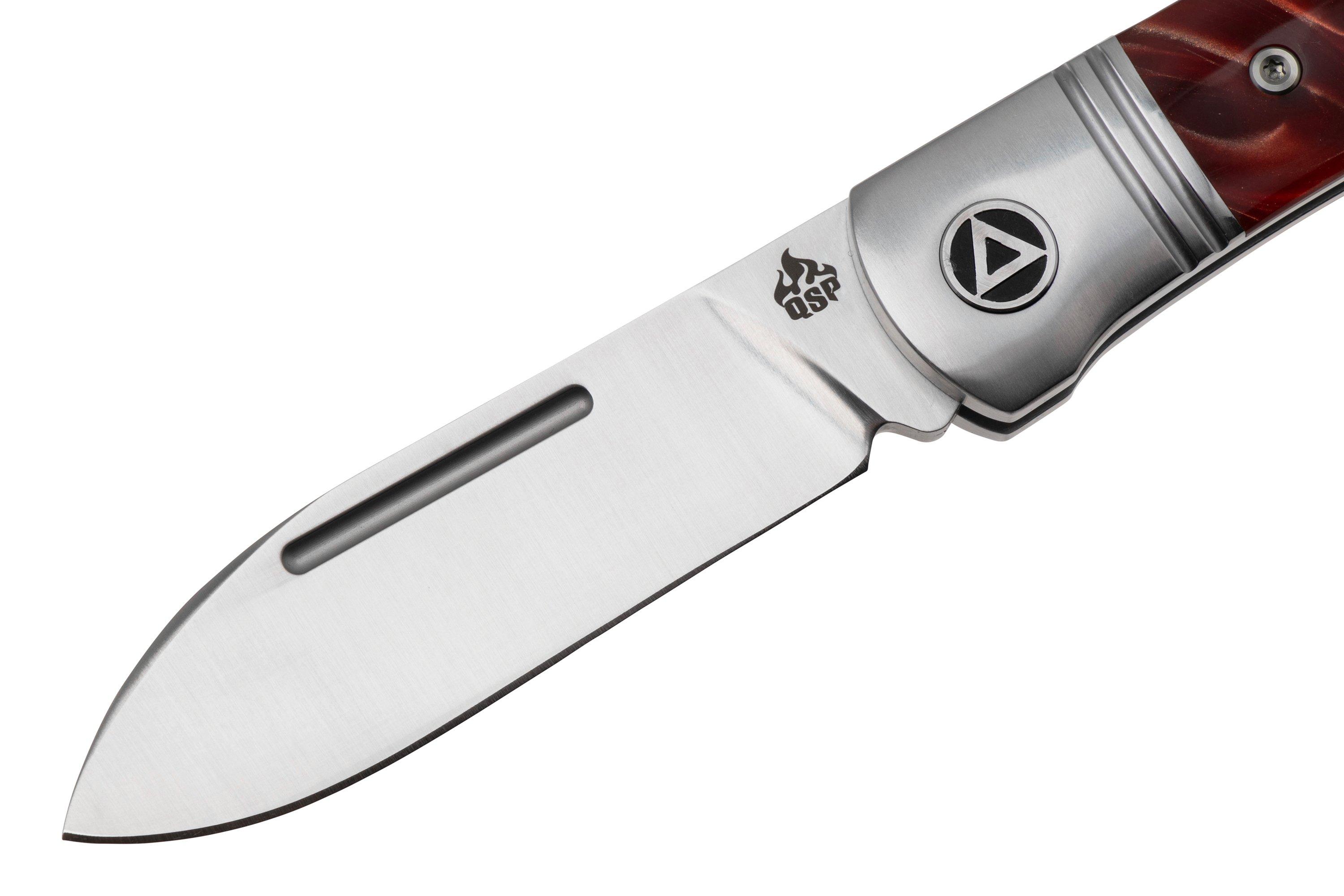 QSP Knife Hedgehog Spear Point 142SP-C, Satin 14C28N, Red Resin ...