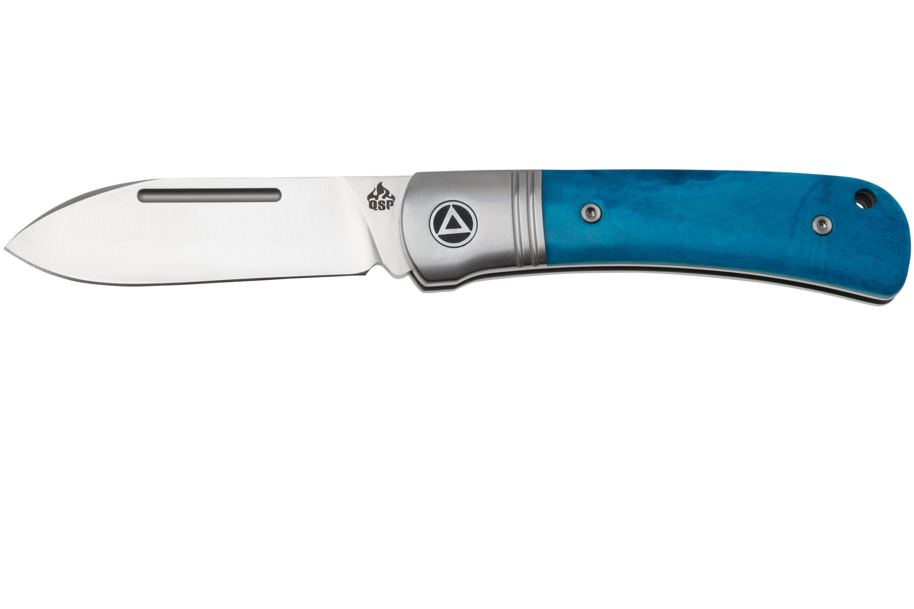 QSP Knife Hedgehog Spear Point 142SP-D, Satin 14C28N, Blue Bone ...