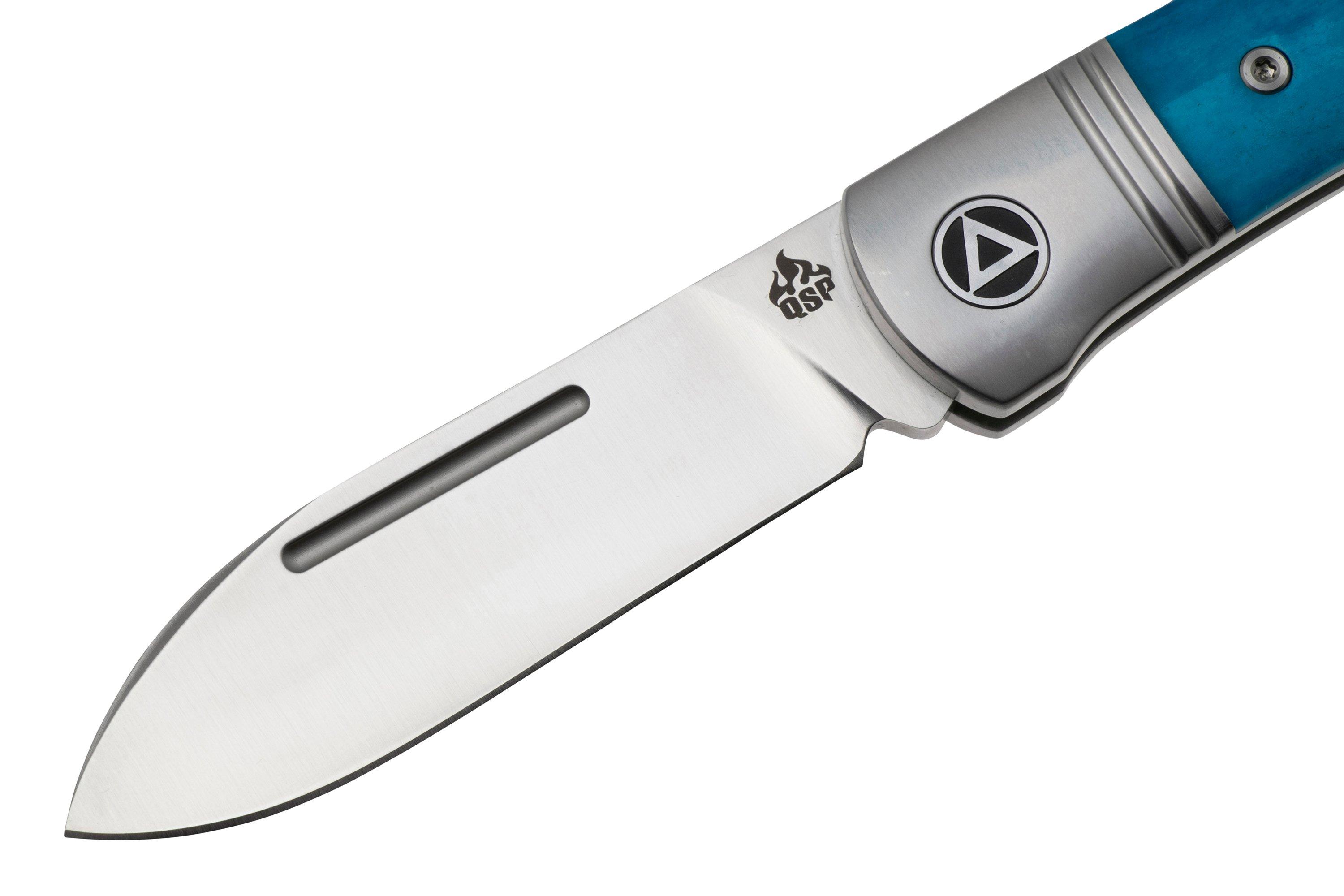 QSP Knife Hedgehog Spear Point 142SP-D, Satin 14C28N, Blue Bone ...