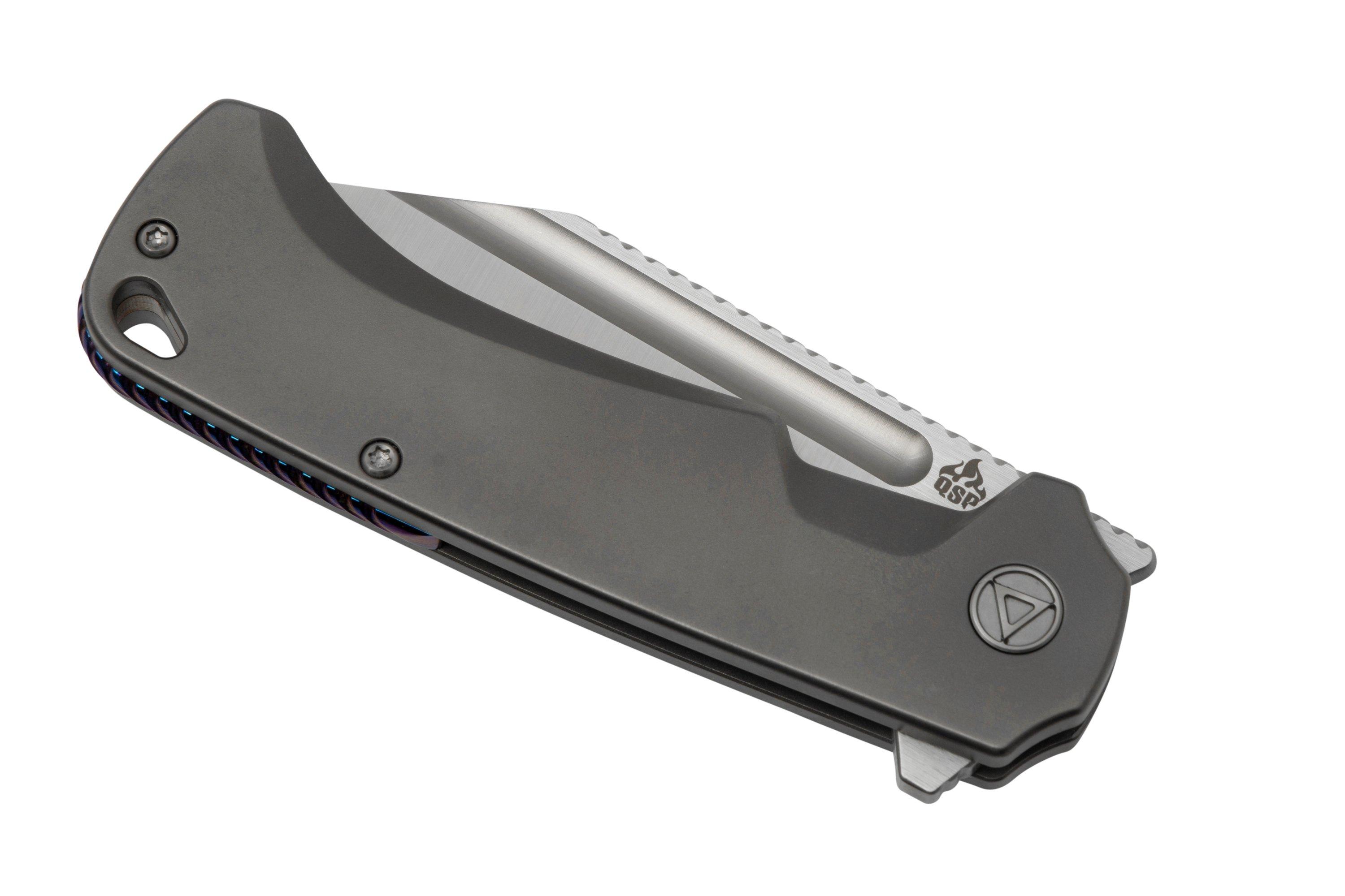 QSP Knife Rhino QS143-A, M390, Bead Blasted Titanium, MokuTi hardware ...