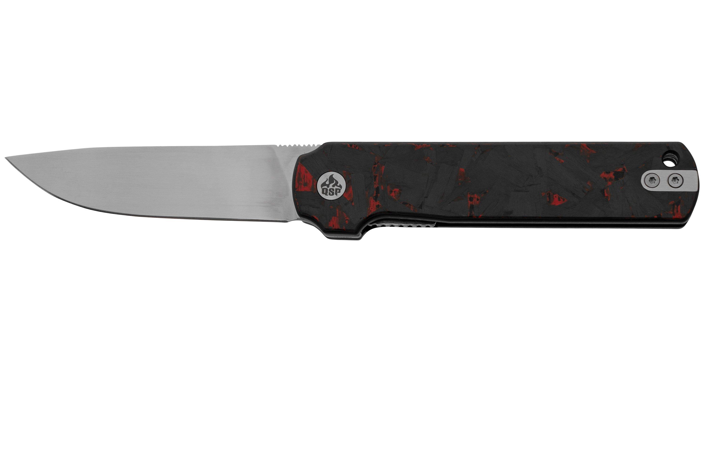QSP Knife Lark QS144-D, Shredded CF Overlay Red G10, Satin 14C28N ...
