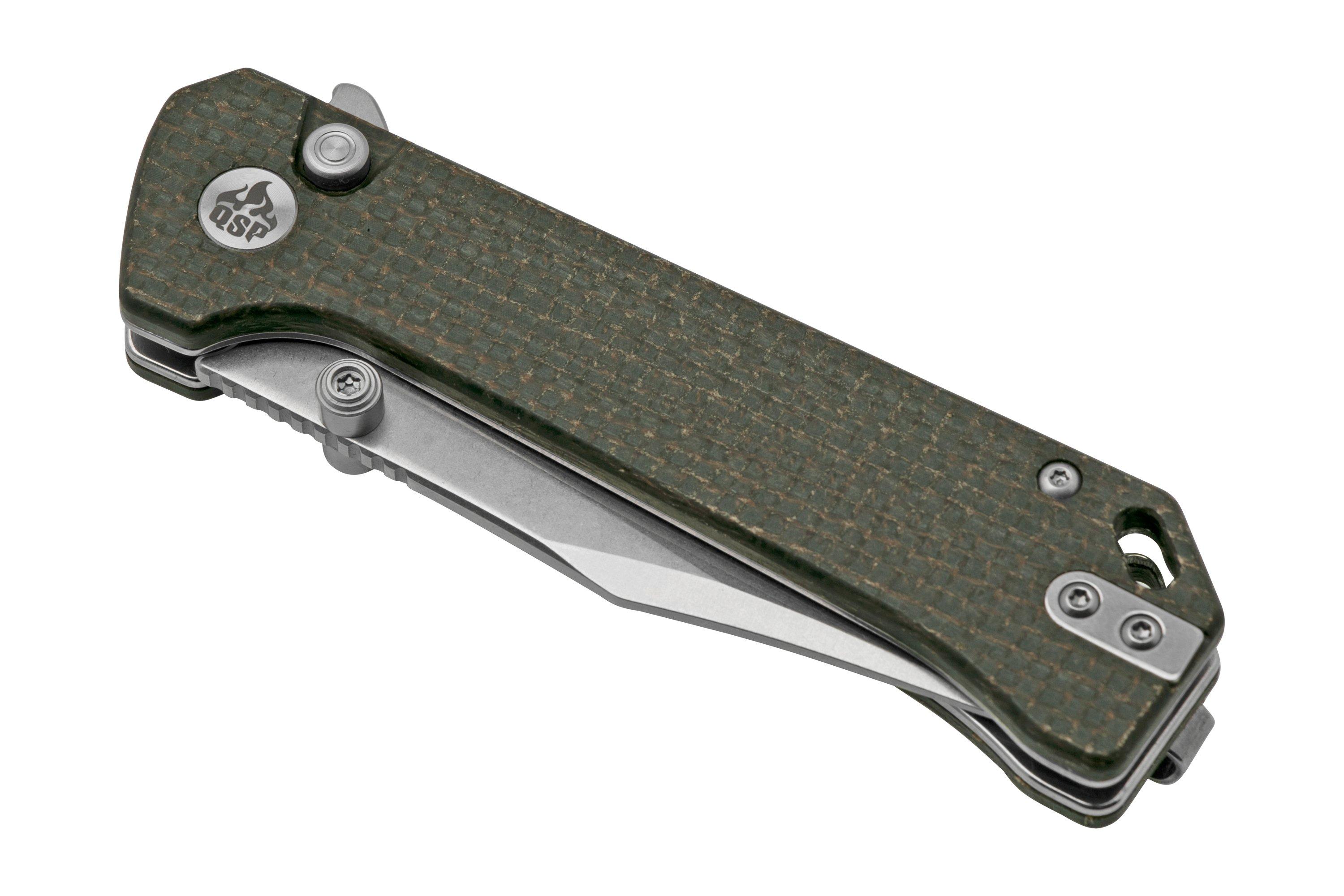 QSP Grebe QS147-A1, 14C28N Clippoint dark brown Micarta, pocket knife ...