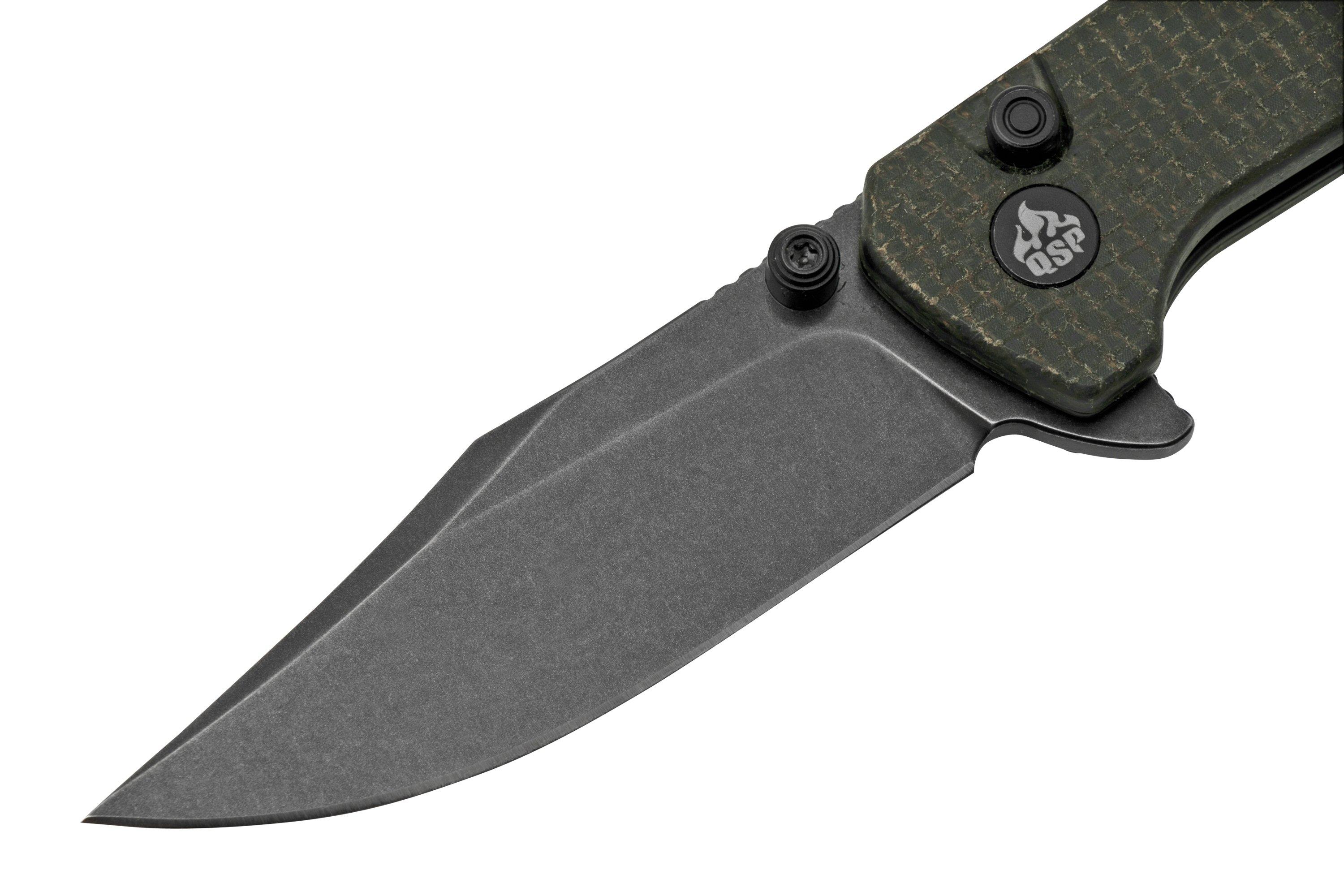 QSP Grebe QS147-A2, 14C28N black Clippoint dark brown Micarta, pocket ...