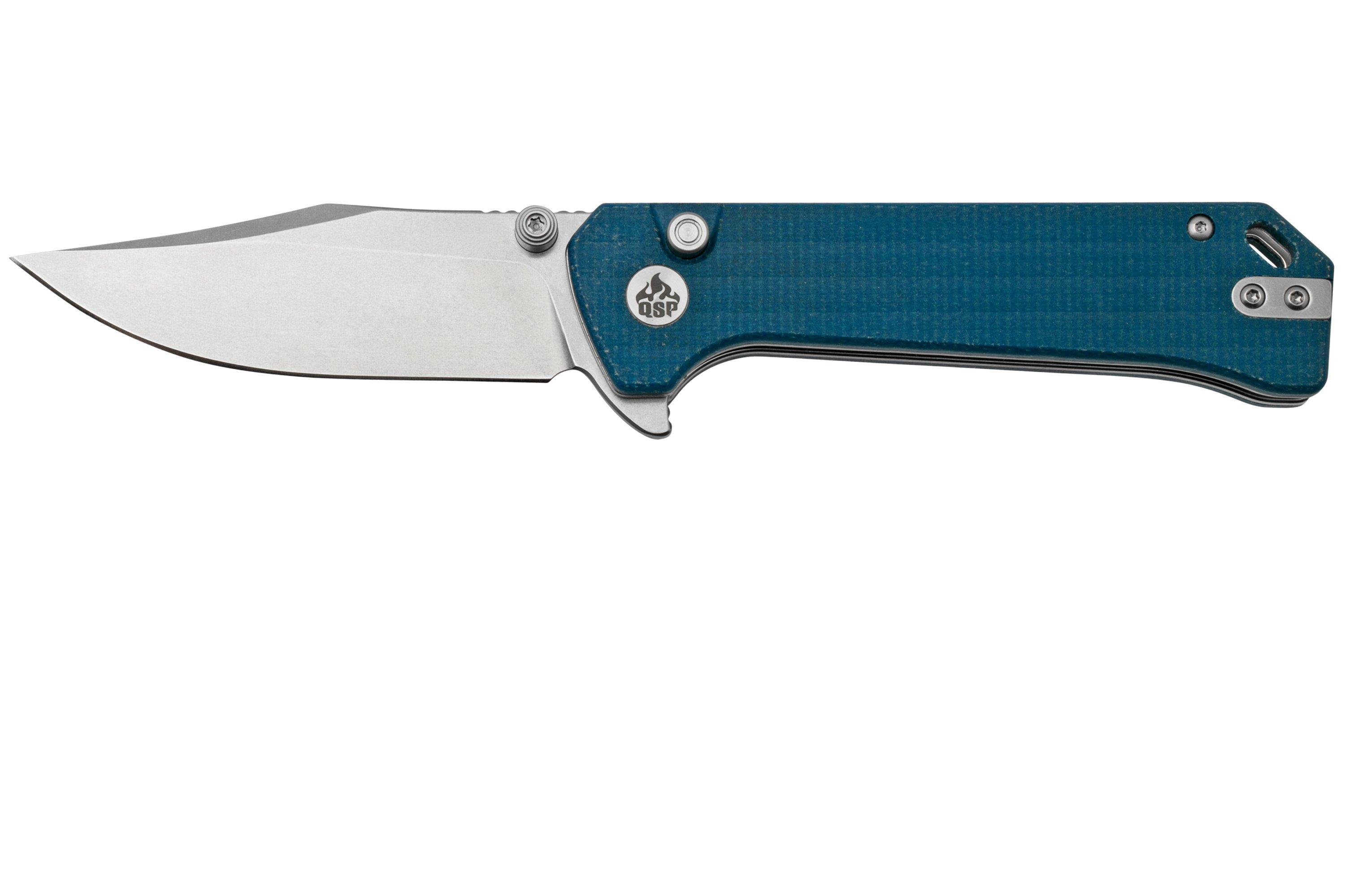 QSP Grebe QS147-B1, 14C28N Clippoint blue Micarta, pocket knife ...