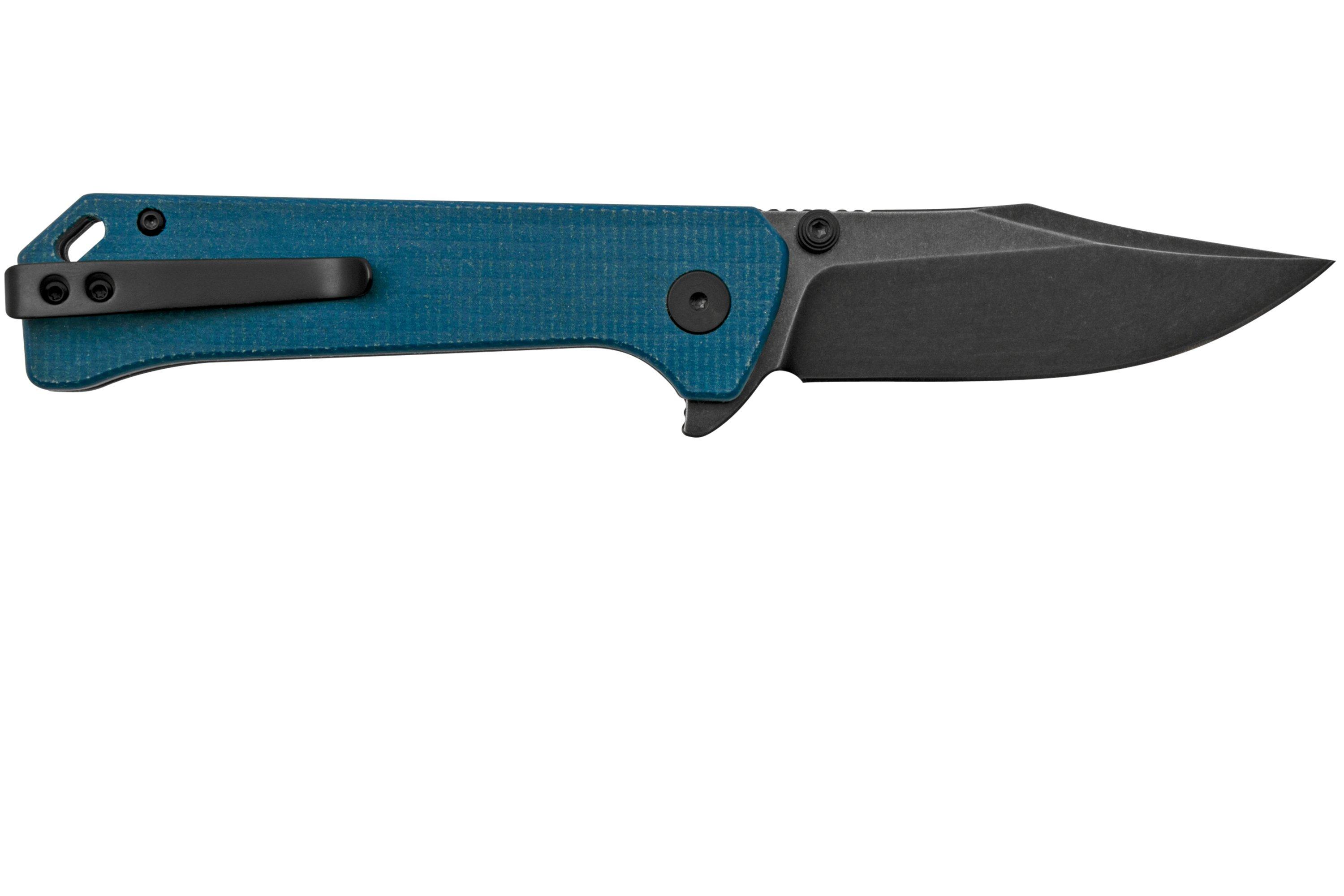 QSP Grebe QS147-B2, 14C28N black Clippoint blue Micarta, pocket knife ...