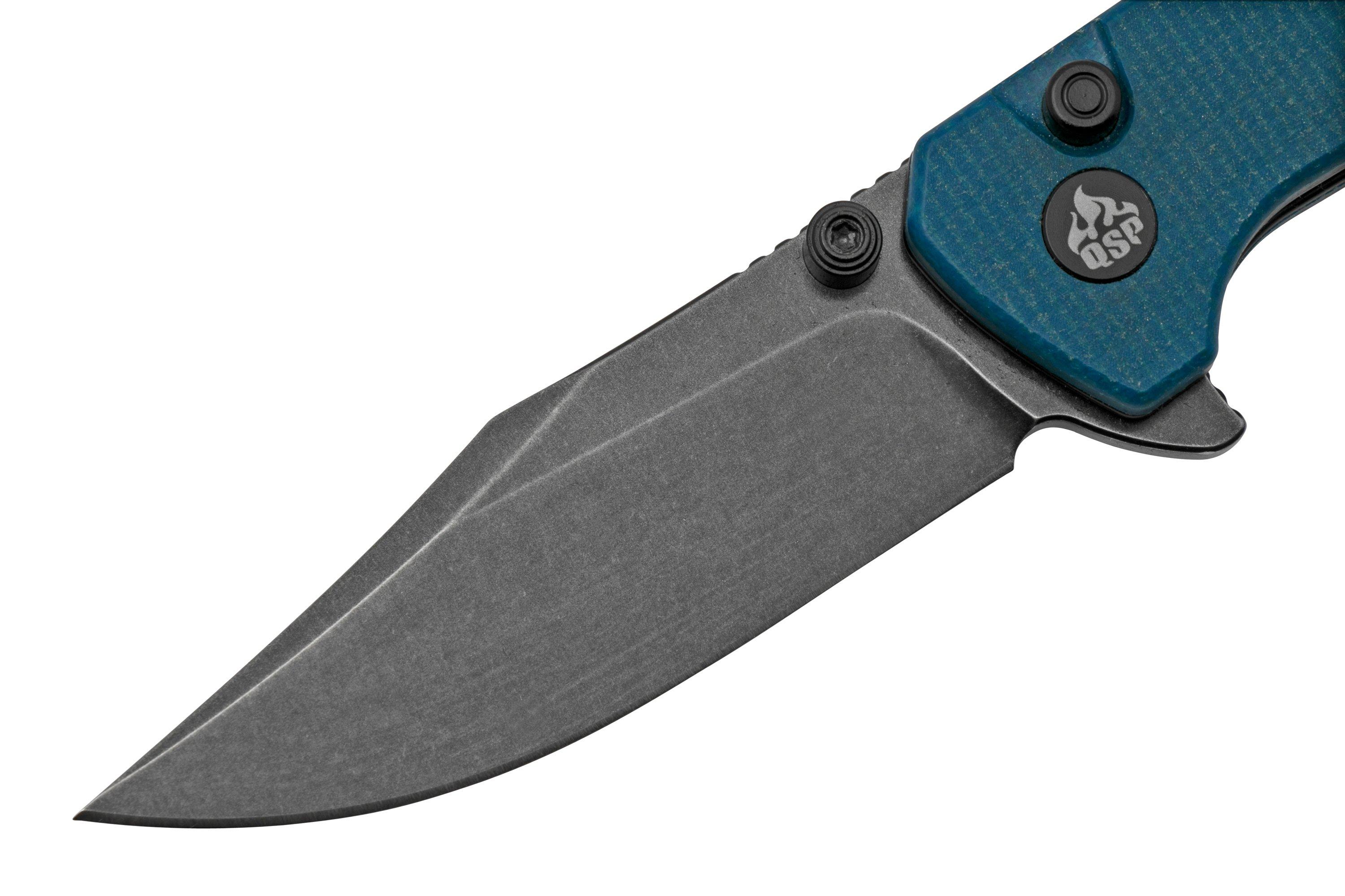 QSP Grebe QS147-B2, 14C28N black Clippoint blue Micarta, pocket knife ...