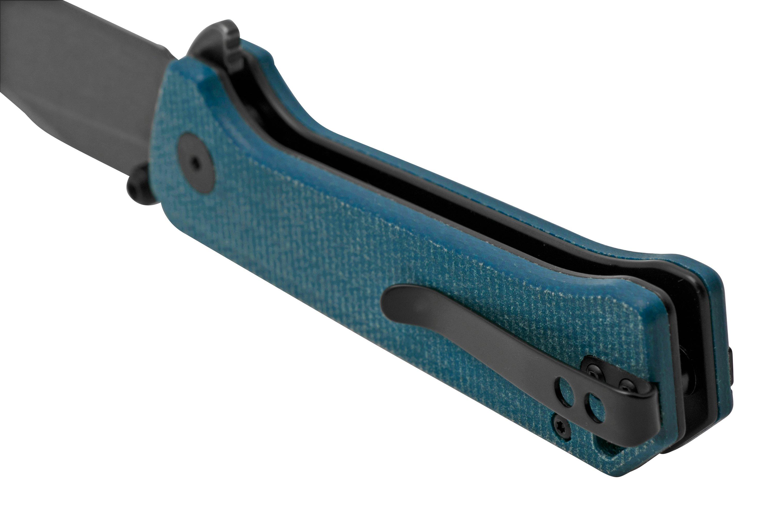 QSP Grebe QS147-B2, 14C28N black Clippoint blue Micarta, pocket knife ...