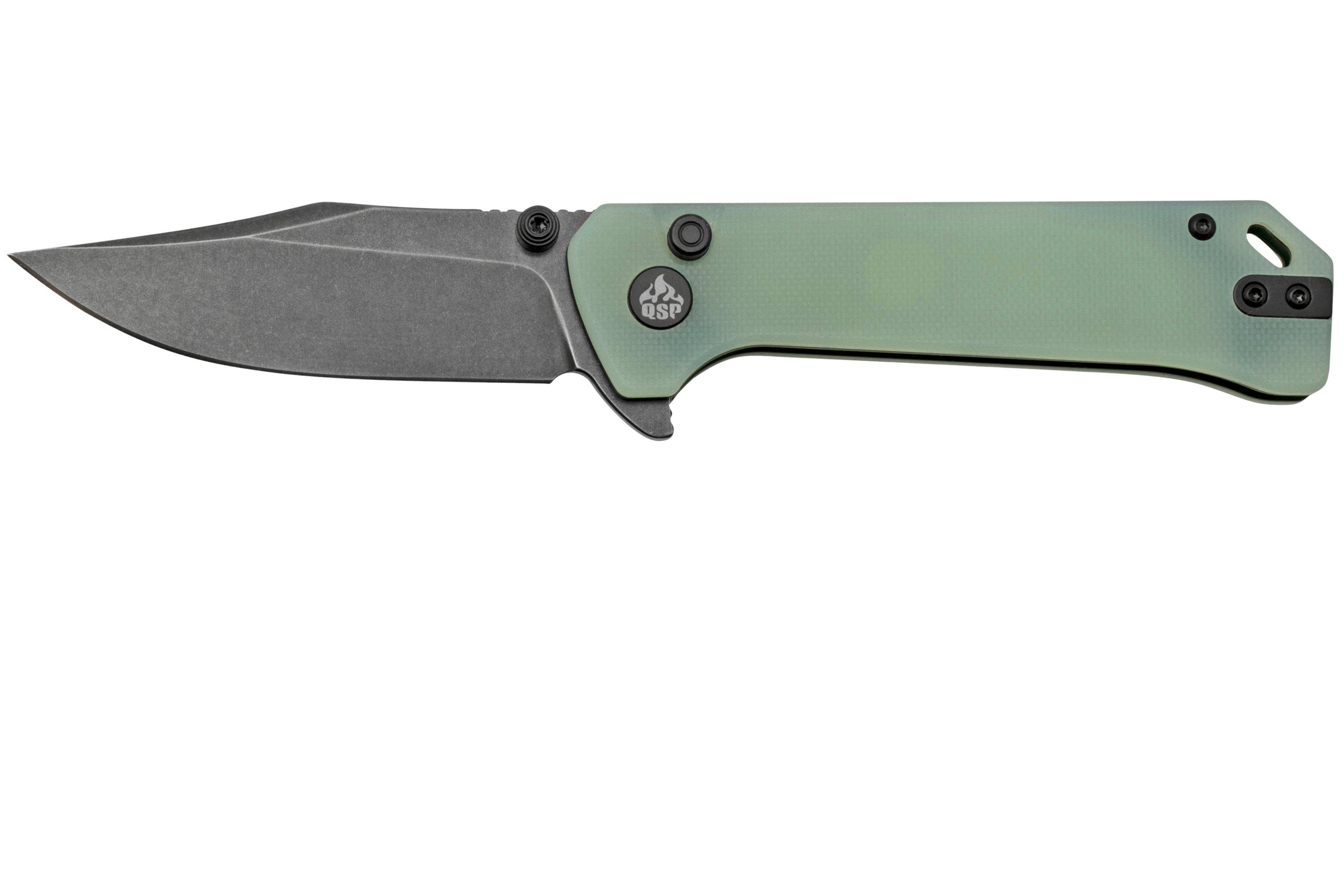 QSP Grebe QS147-D2, 14C28N black Clippoint Jade G10, pocket knife ...
