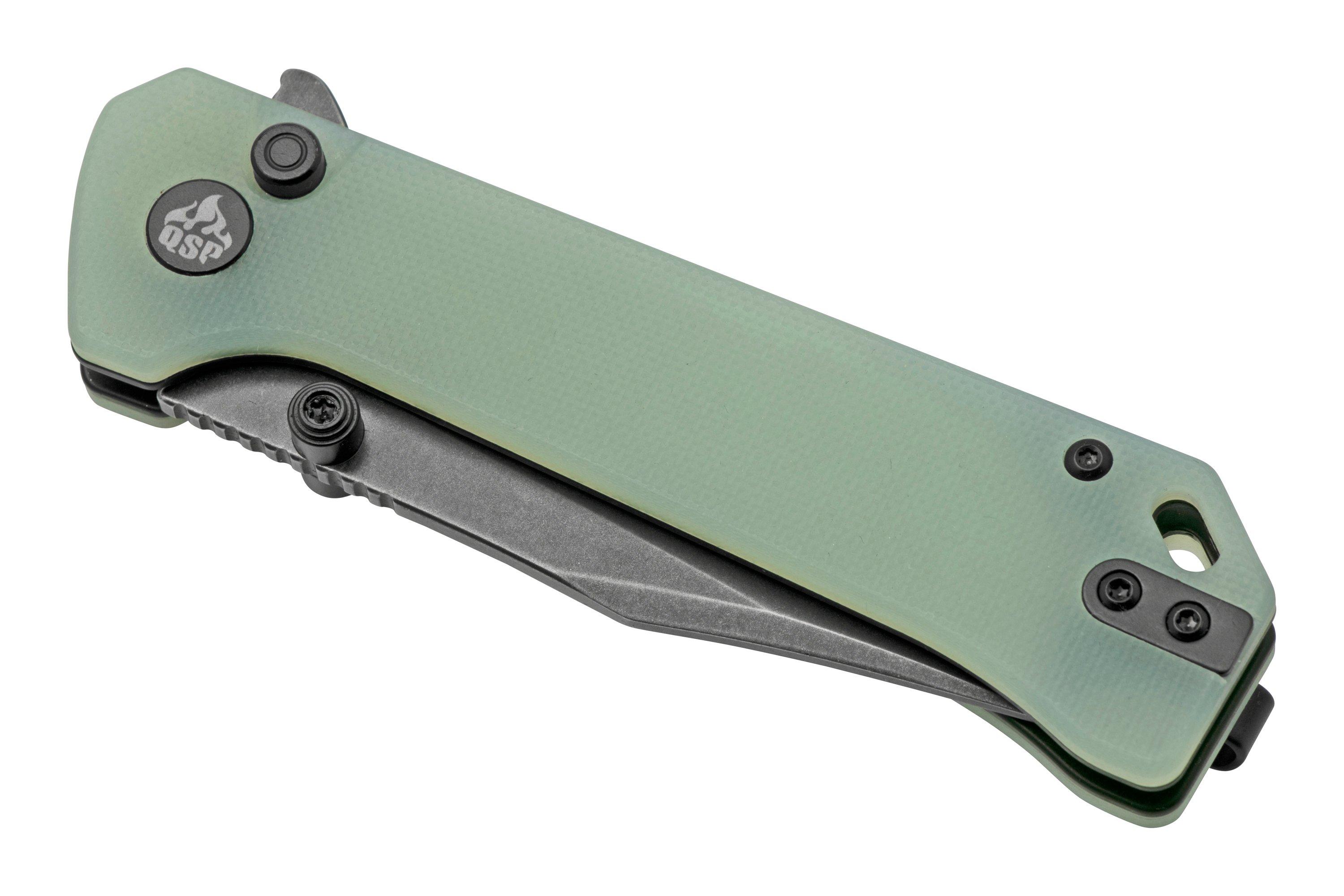 QSP Grebe QS147-D2, 14C28N black Clippoint Jade G10, pocket knife ...