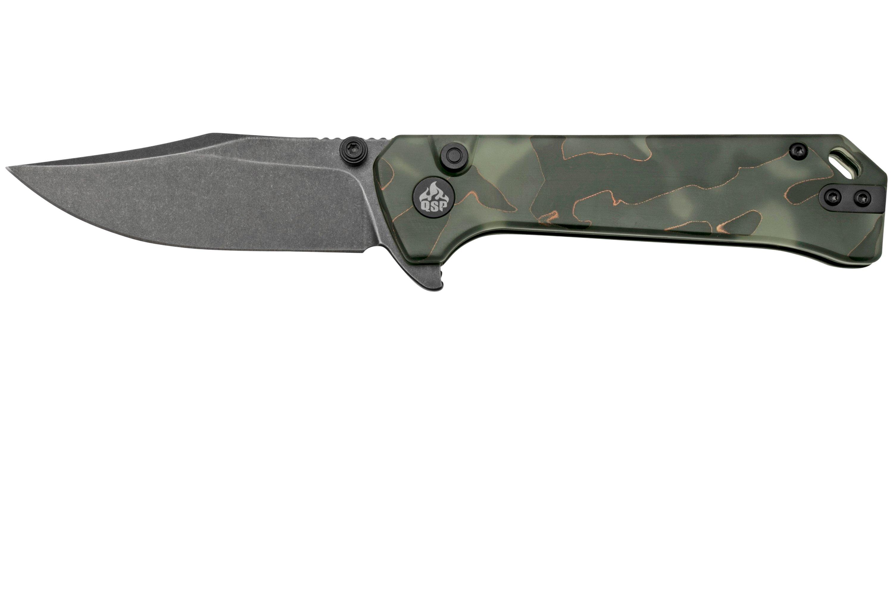 QSP Grebe QS147-E2, S35VN black Clippoint Glow In The Dark Raffir ...